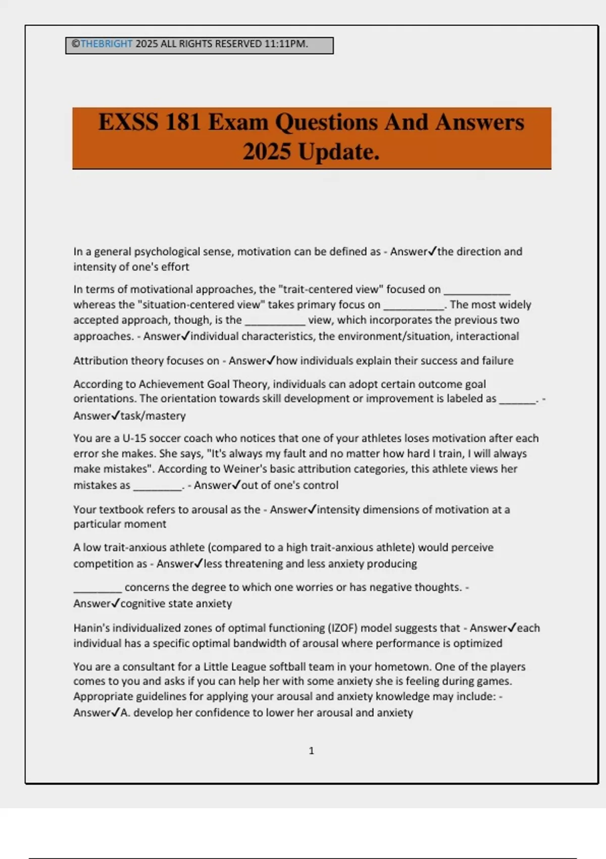 EXSS 181 Exam Questions And Answers 2025 Update. - EXSS 181 - Stuvia US