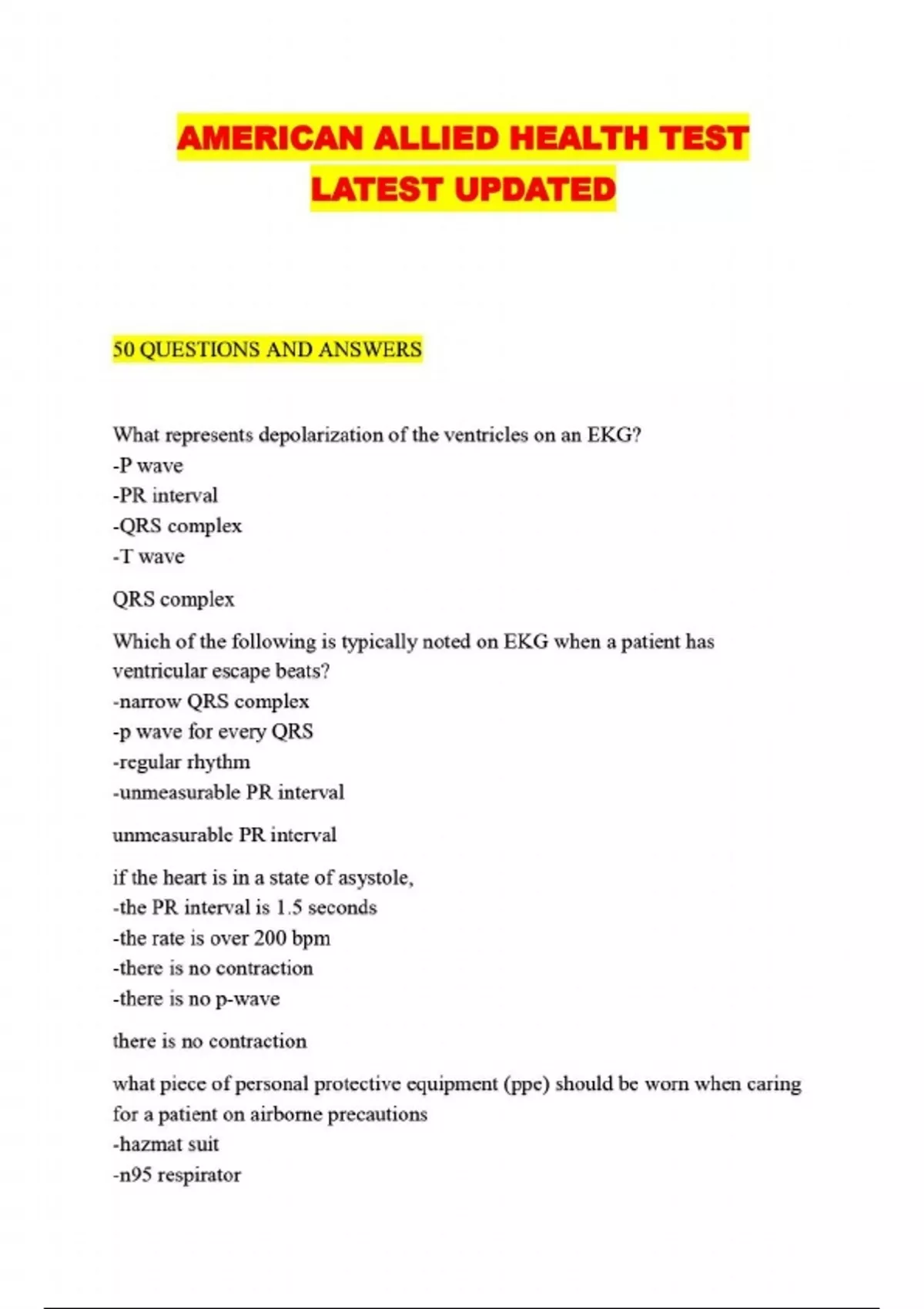 AMERICAN ALLIED HEALTH TEST LATEST UPDATED - AMERICAN ALLIED HEALTH ...