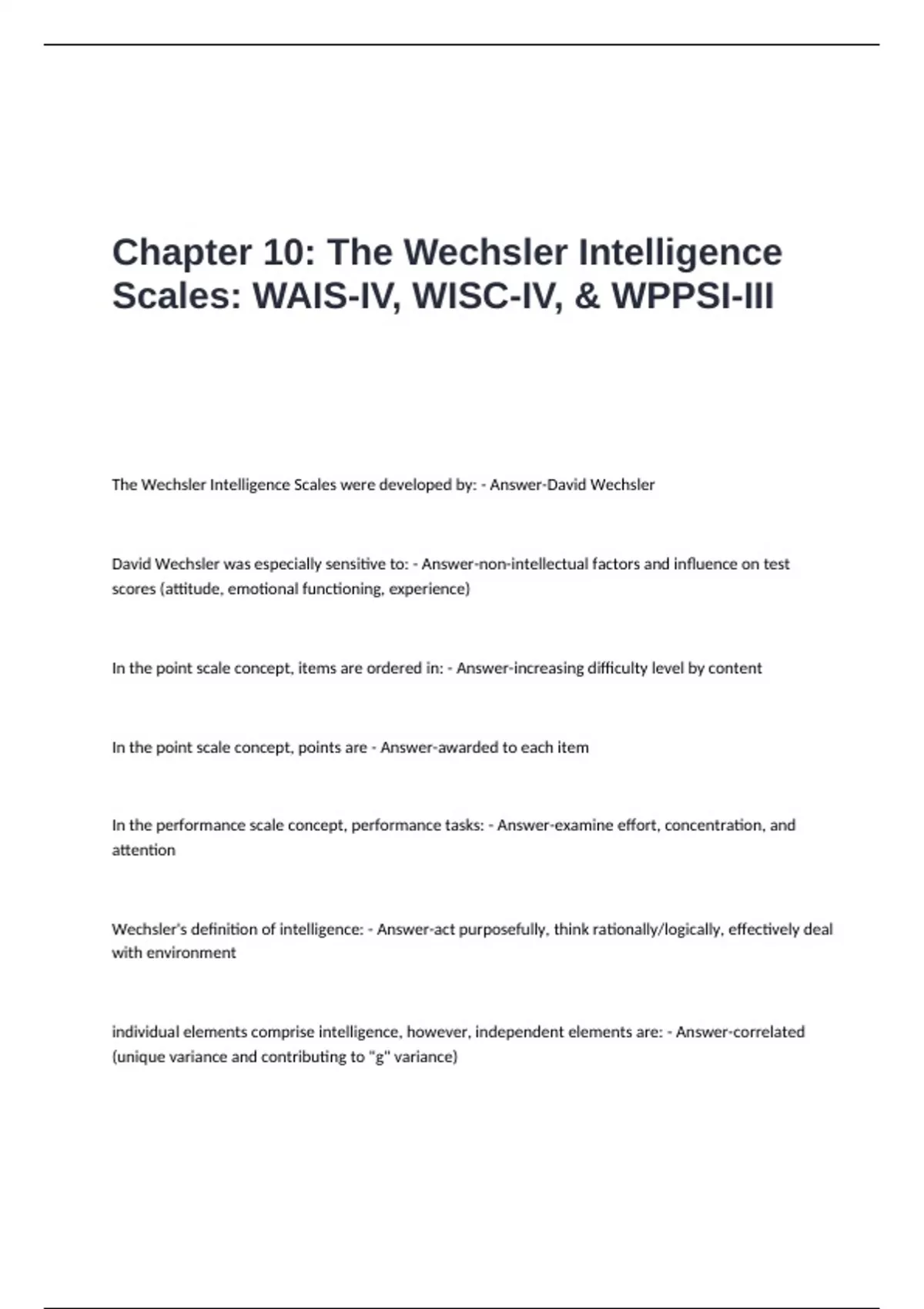 Chapter 10- The Wechsler Intelligence Scales- WAIS-IV, WISC-IV, & WPPSI-III Exam Questions and ...