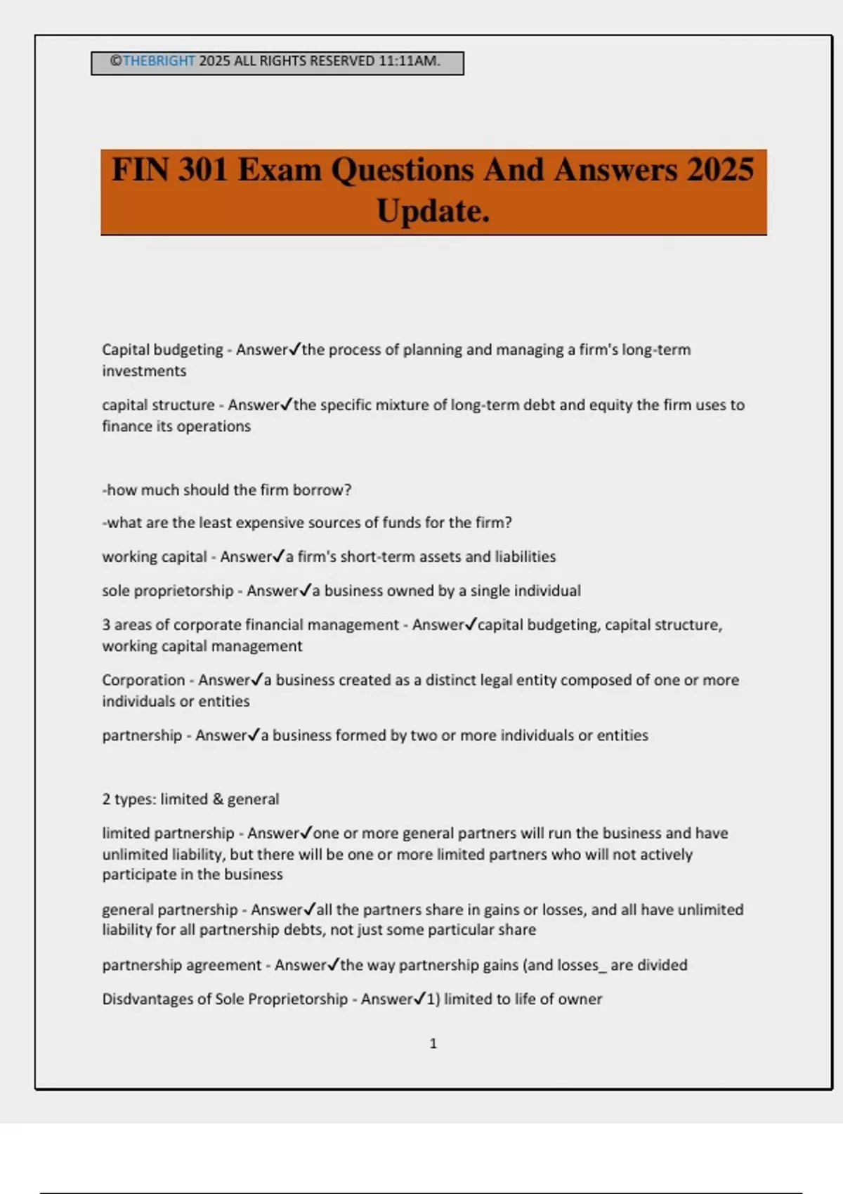 FIN 301 Exam Questions And Answers 2025 Update. - FIN 301 - Stuvia US