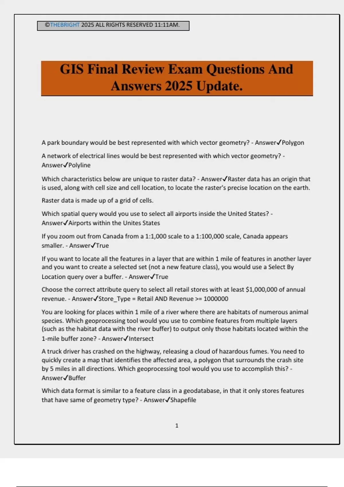 GIS Final Review Exam Questions And Answers 2025 Update. - GIS - Stuvia US