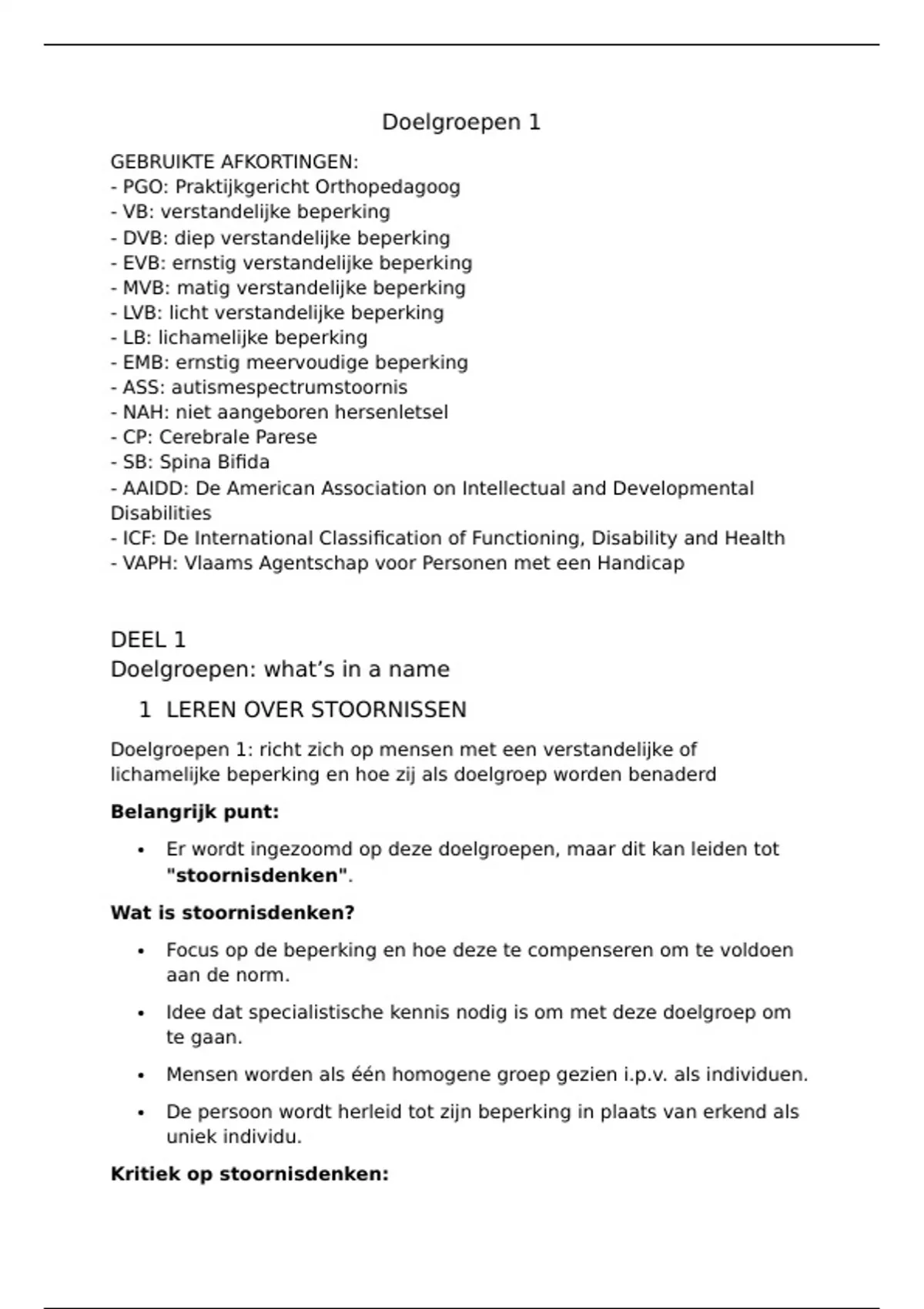 Doelgroepen 1 samenvatting, orthopedagogie 2025, KDG - Doelgroepen 1 ...