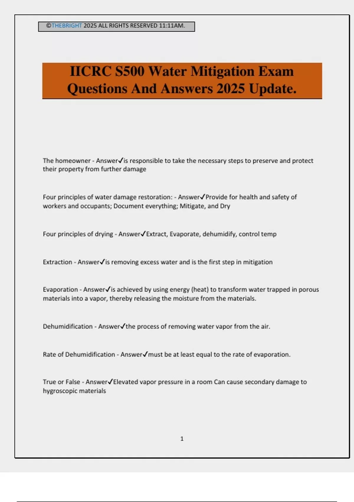 IICRC S500 Water Mitigation Exam Questions And Answers 2025 Update ...