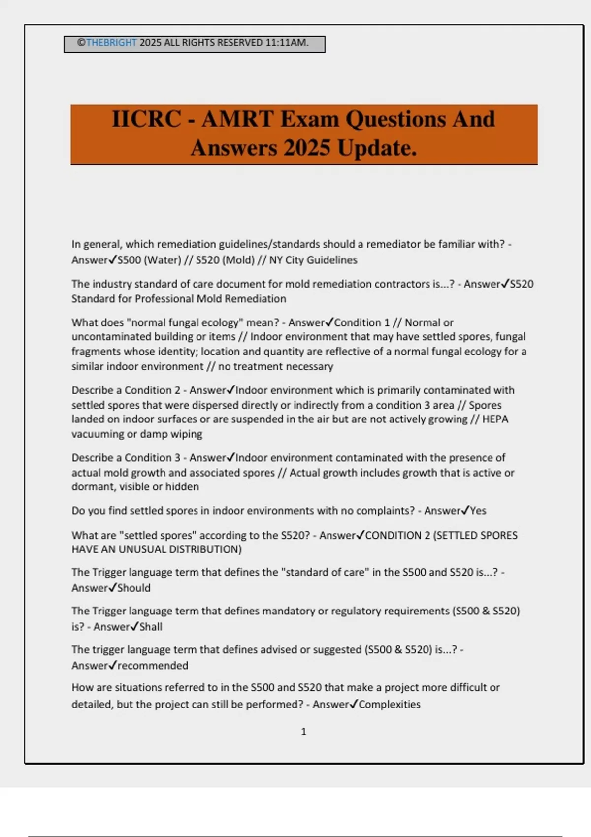 IICRC - AMRT Exam Questions And Answers 2025 Update. - IICRC - Stuvia US