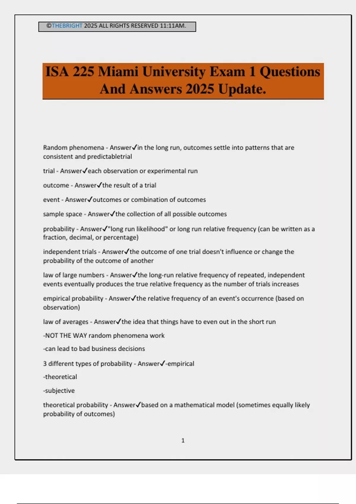 ISA 225 Miami University Exam 1 Questions And Answers 2025 Update. - ISA 225 - Stuvia US