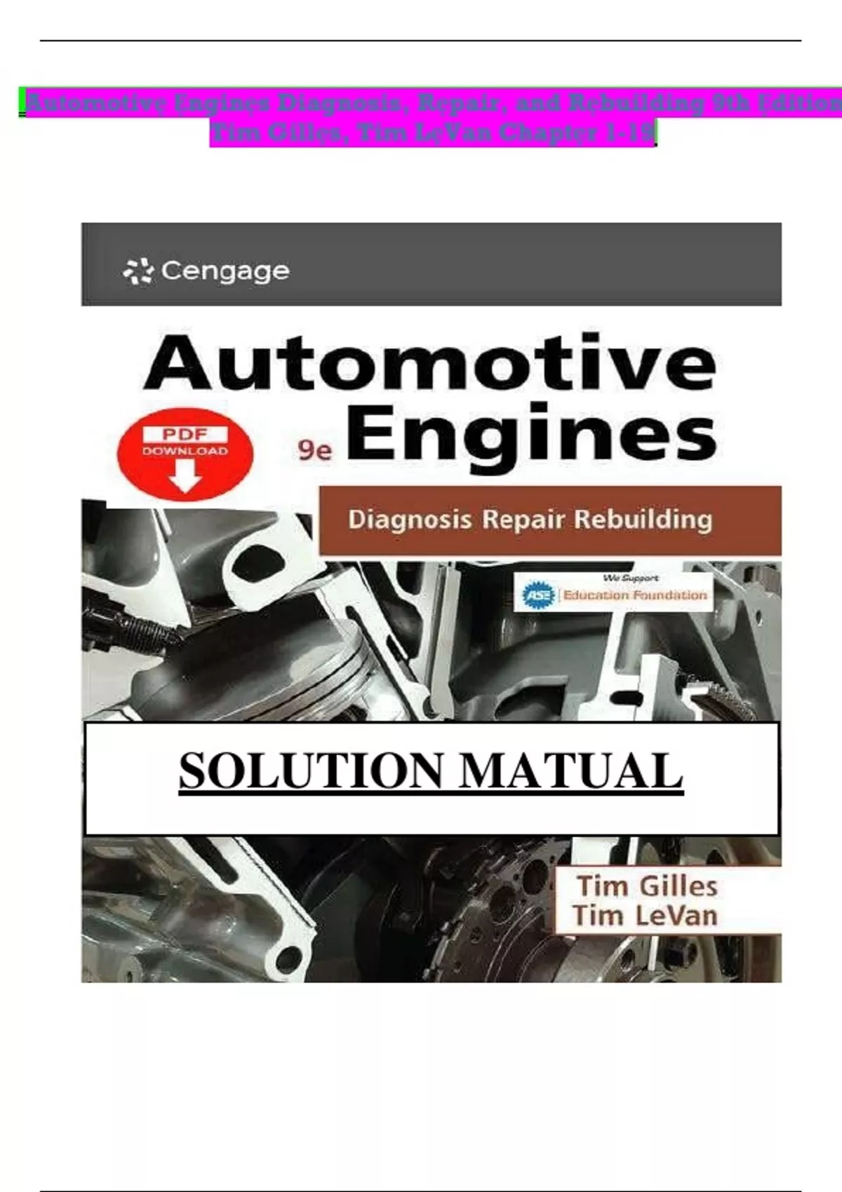Solution Manual For Automotive Engines Diagnosis, Repair, and ...