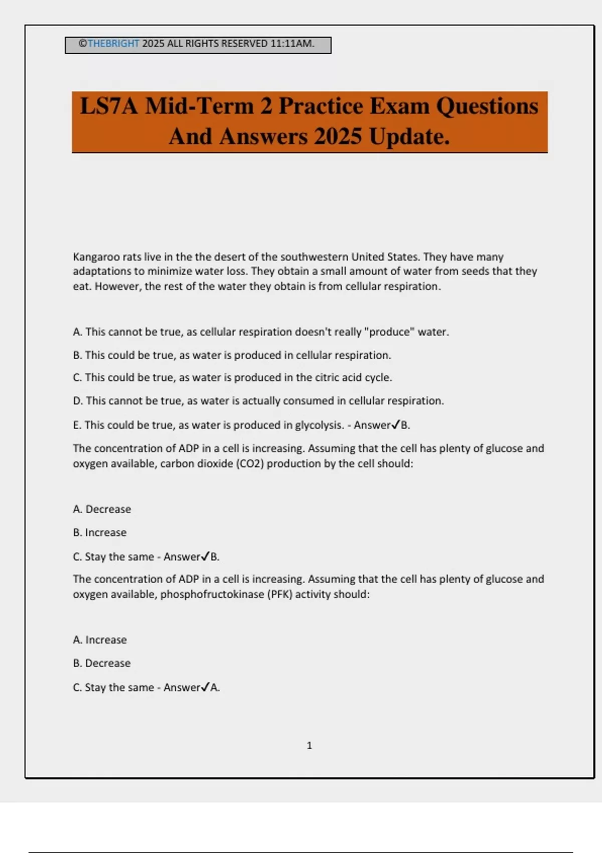 LS7A Mid-Term 2 Practice Exam Questions And Answers 2025 Update. - LS7A - Stuvia US