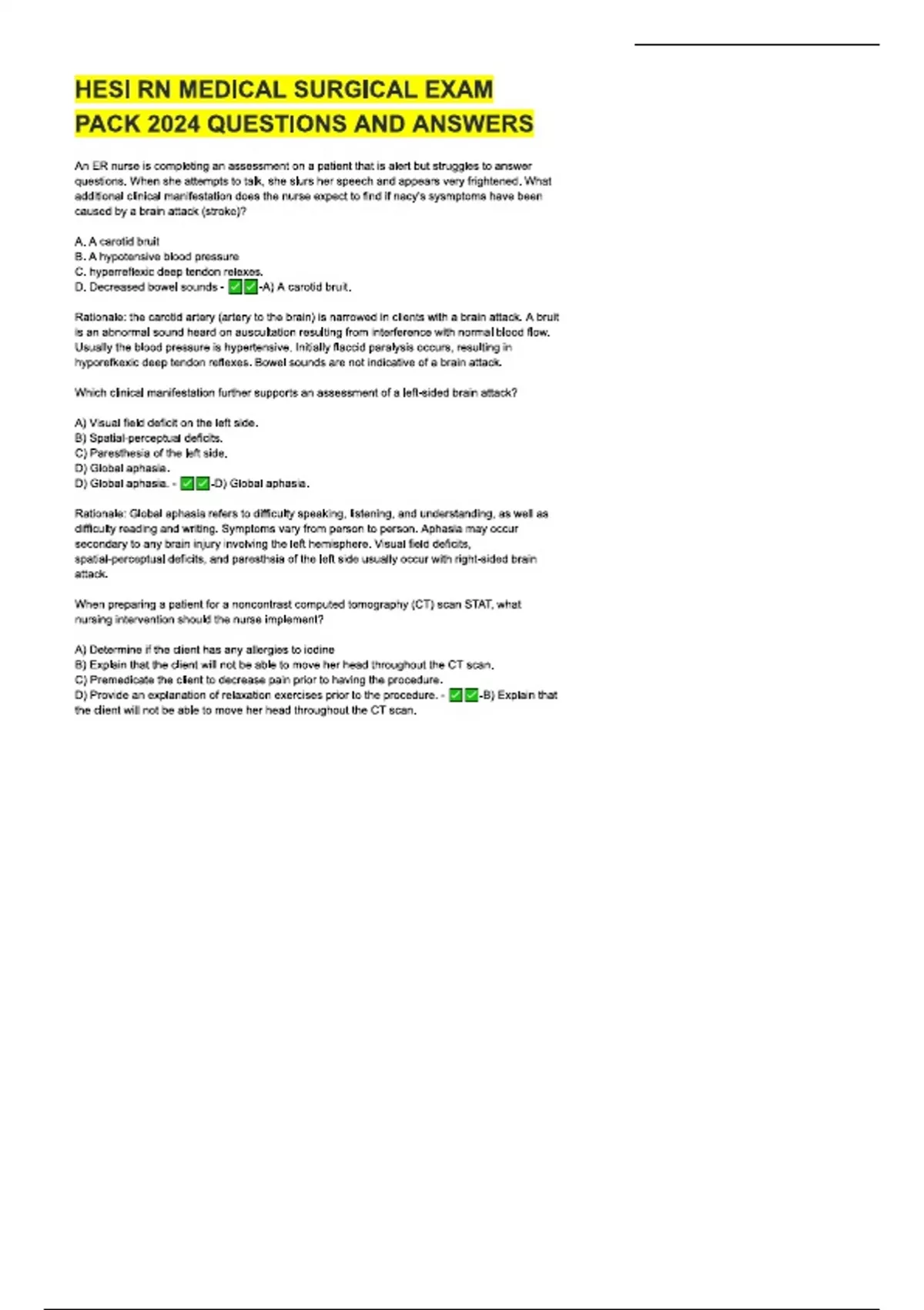 HESI RN MEDICAL SURGICAL EXAM PACK 2024 QUESTIONS AND ANSWERS - Hesi ...