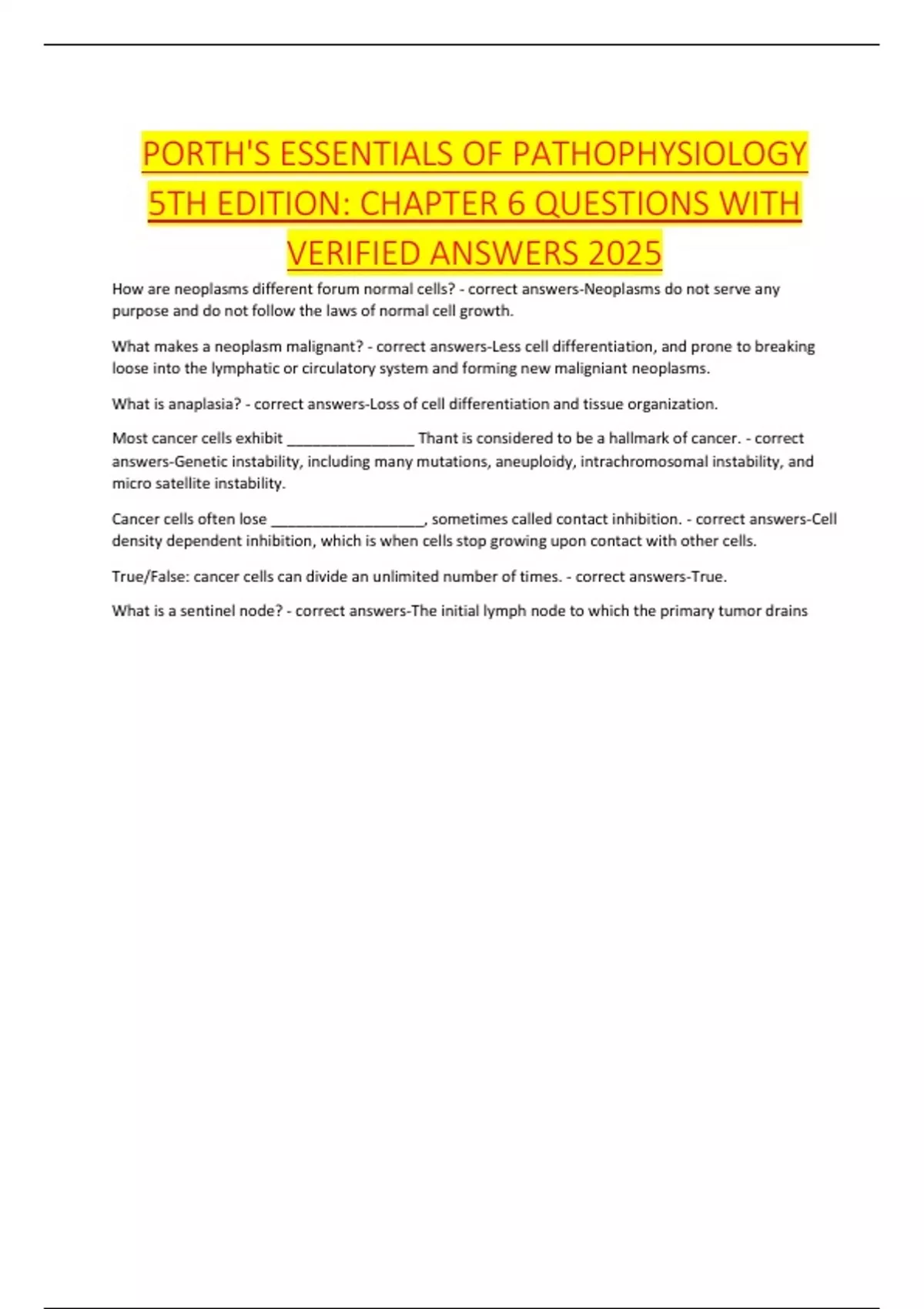 PORTH'S ESSENTIALS OF PATHOPHYSIOLOGY 5TH EDITION: CHAPTER 6 QUESTIONS ...