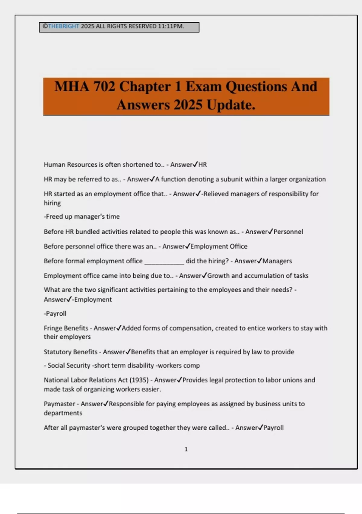MHA 702 Chapter 1 Exam Questions And Answers 2025 Update. - MHA 702 ...