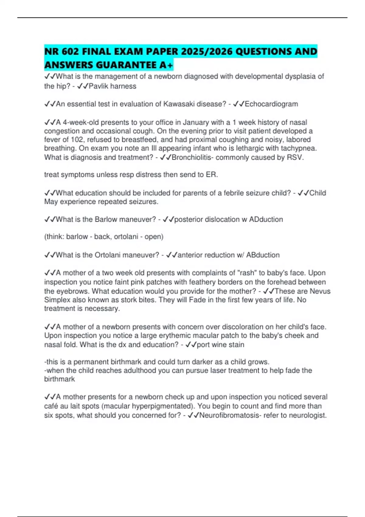 NR 602 FINAL EXAM PAPER 2025/2026 QUESTIONS AND ANSWERS GUARANTEE A+ ...