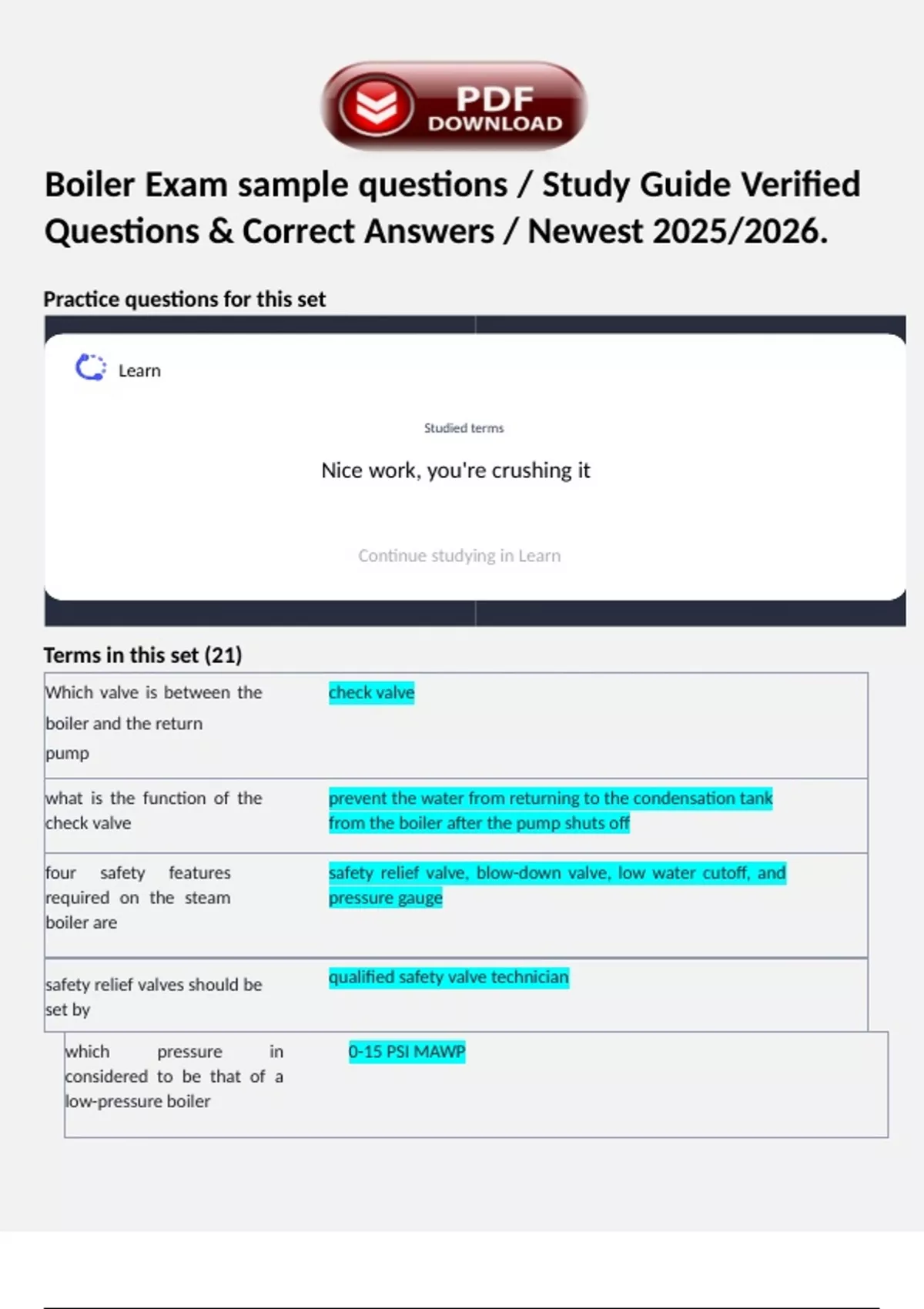 Boiler Exam sample questions / Study Guide Verified Questions & Correct ...