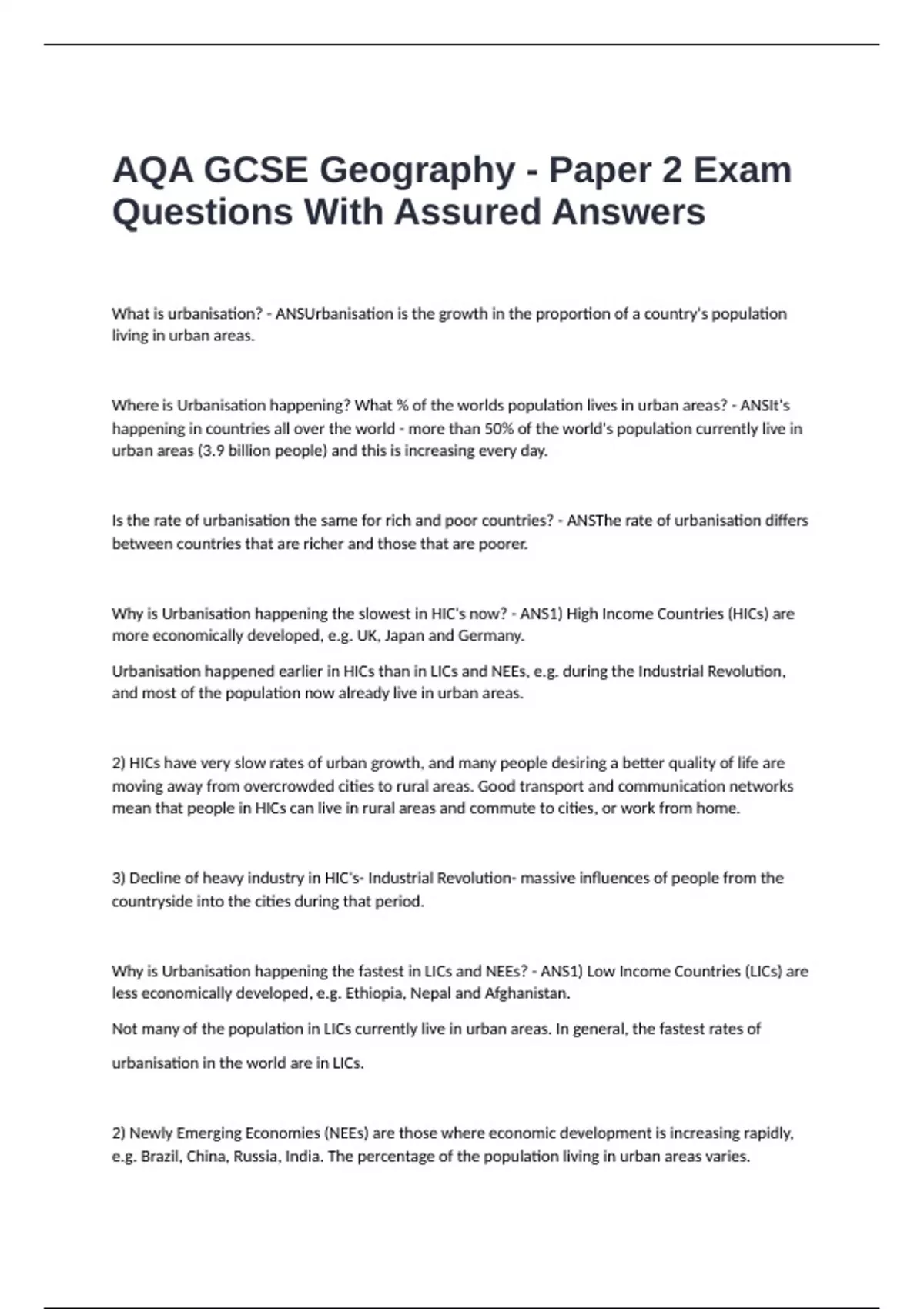 AQA GCSE Geography - Paper 2 Exam Questions With Assured Answers - AQA ...