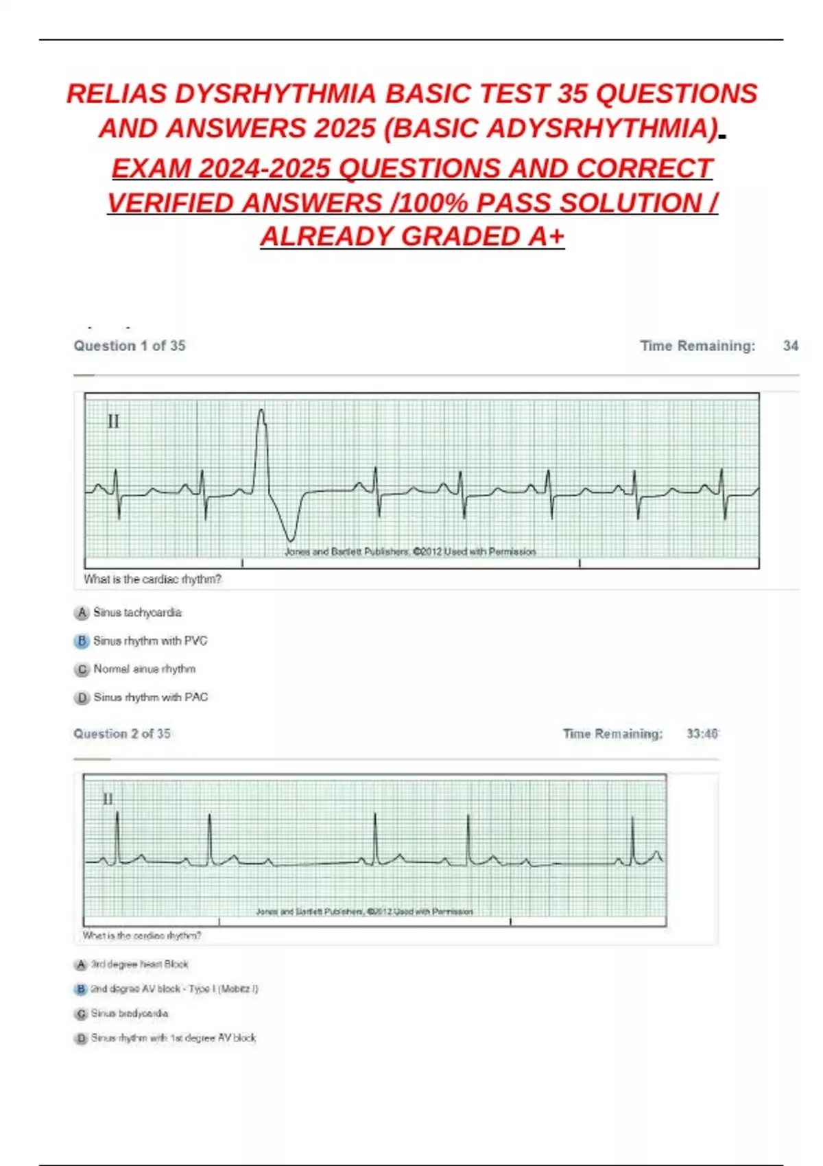 RELIAS DYSRHYTHMIA BASIC TEST 35 QUESTIONS AND ANSWERS 2025 (BASIC ...