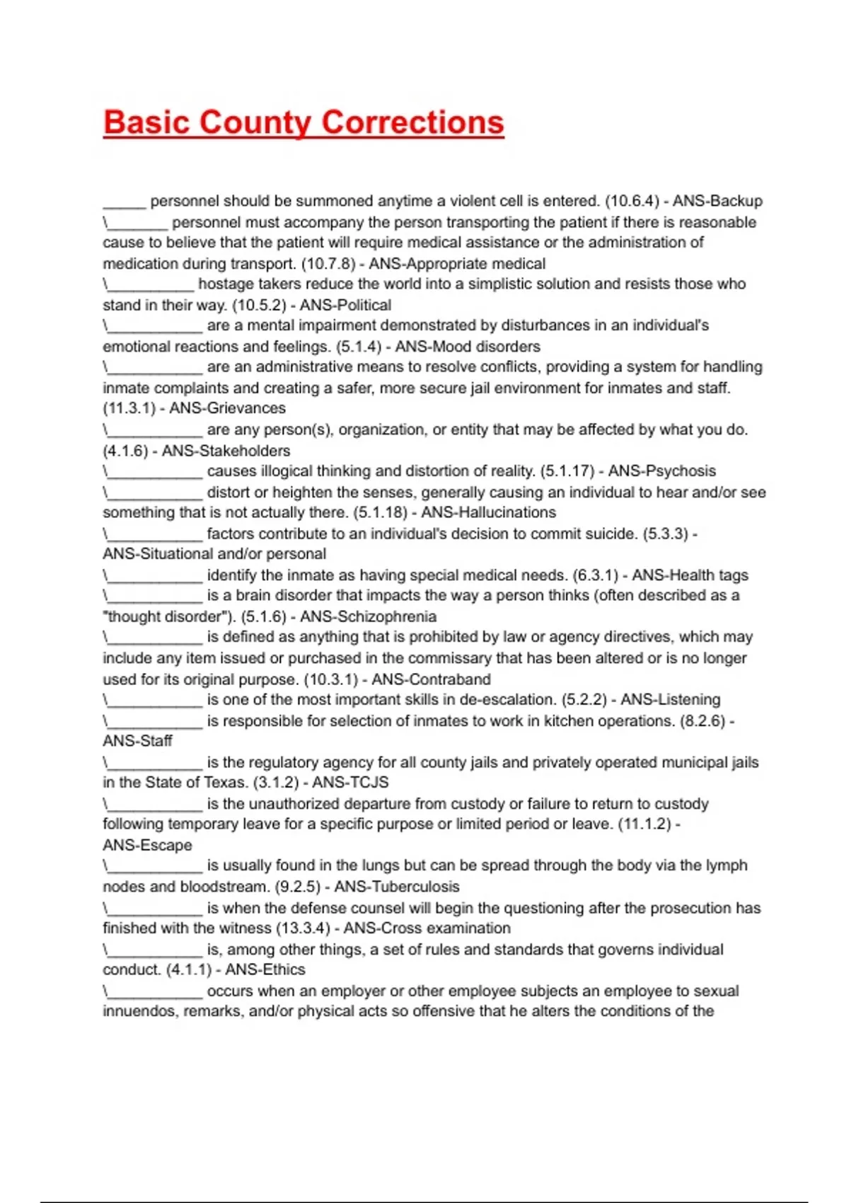 Basic County Corrections Exam 2025/2026 Questions With Completed ...