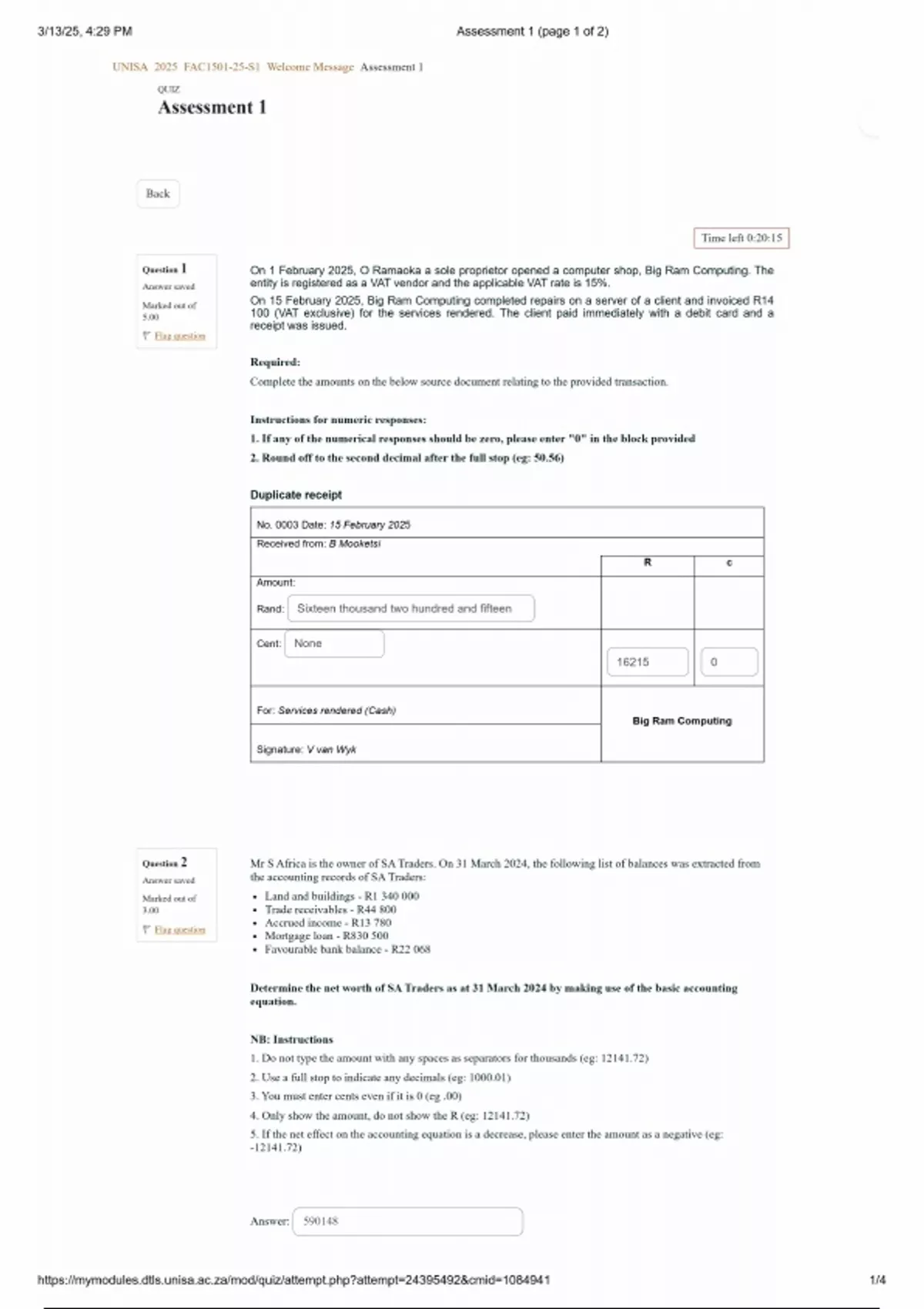 FAC1501 Assessment 1 Semester 1 2025 - Introductory Financial ...