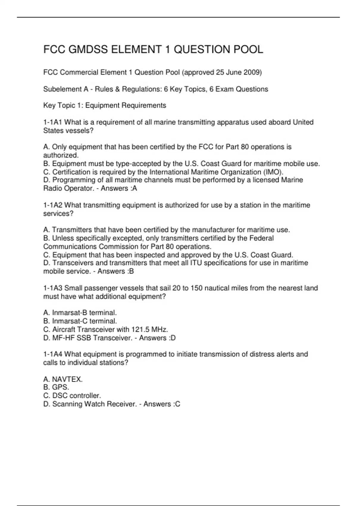 FCC GMDSS ELEMENT 1 QUESTION POOL - FCC GMDSS ELEMENT - Stuvia UK