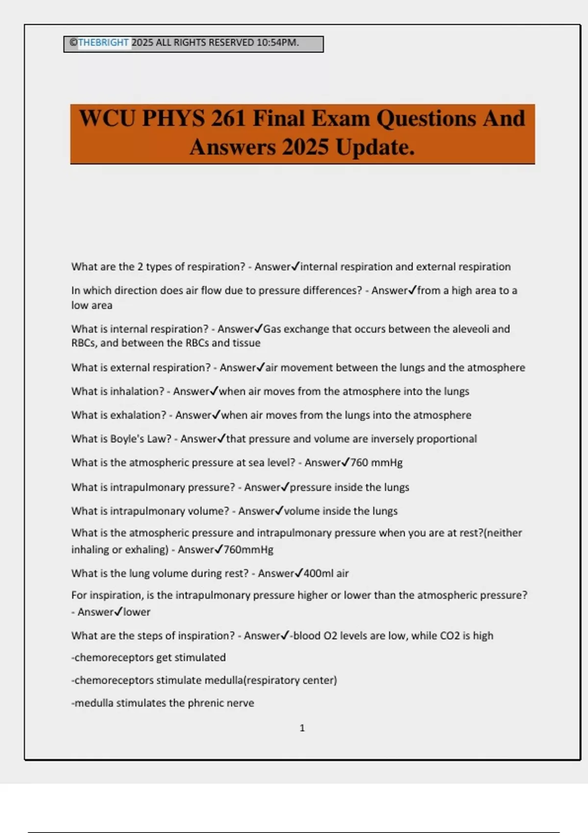 WCU PHYS 261 Final Exam Questions And Answers 2025 Update. - PHYS261 - Stuvia US