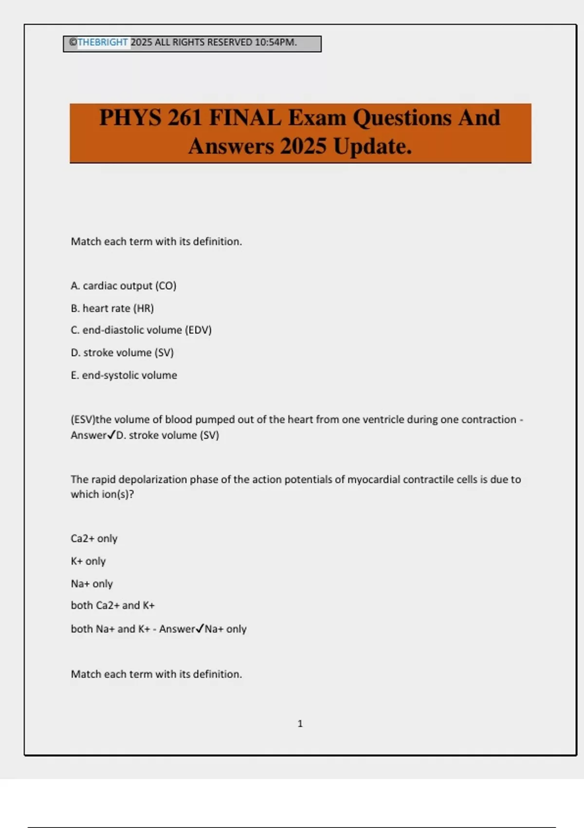 PHYS 261 FINAL Exam Questions And Answers 2025 Update - PHYS261 - Stuvia US