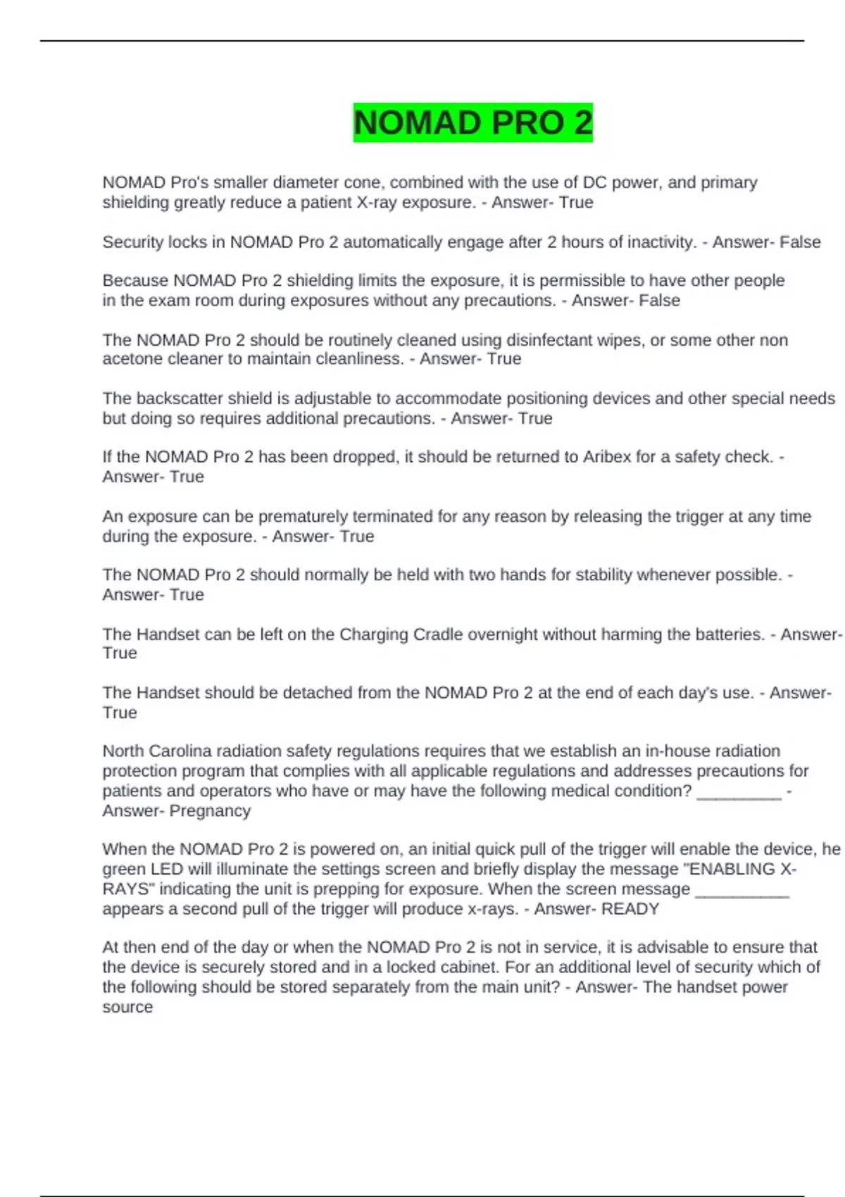 NOMAD PRO 2 QUESTIONS WITH CORRECT ANSWERS - NOMAD PRO 2 - Stuvia US
