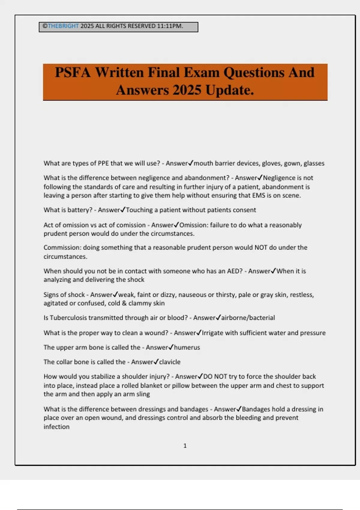 PSFA Written Final Exam Questions And Answers 2025 Update. - PSFA ...