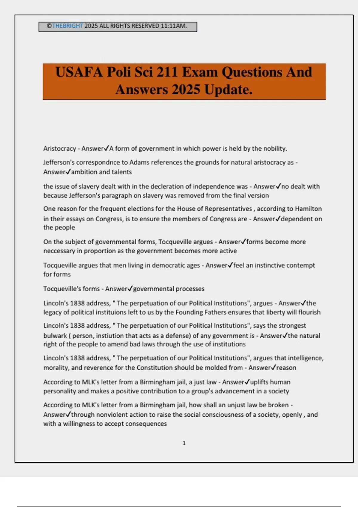 USAFA Poli Sci 211 Exam Questions And Answers 2025 Update. - Sci 211 - Stuvia US