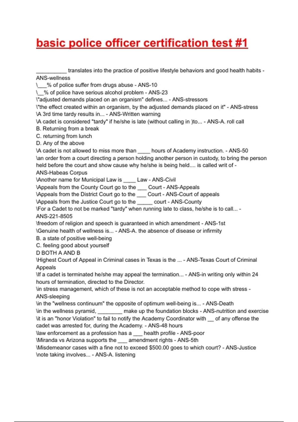 basic police officer certification test 1 Exam 2025/2026 Questions With ...