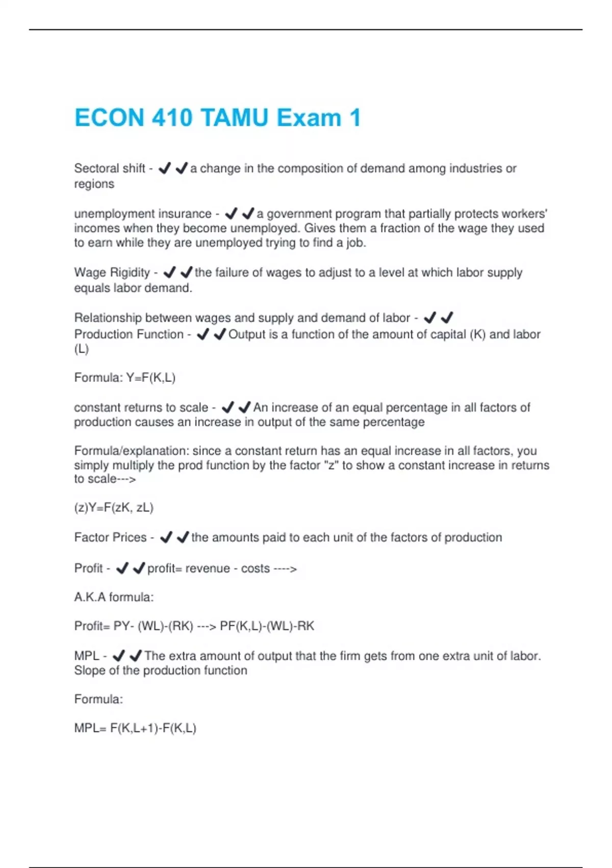 ECON 410 TAMU Exam 1 questions and answers all are correct 2025 graded ...