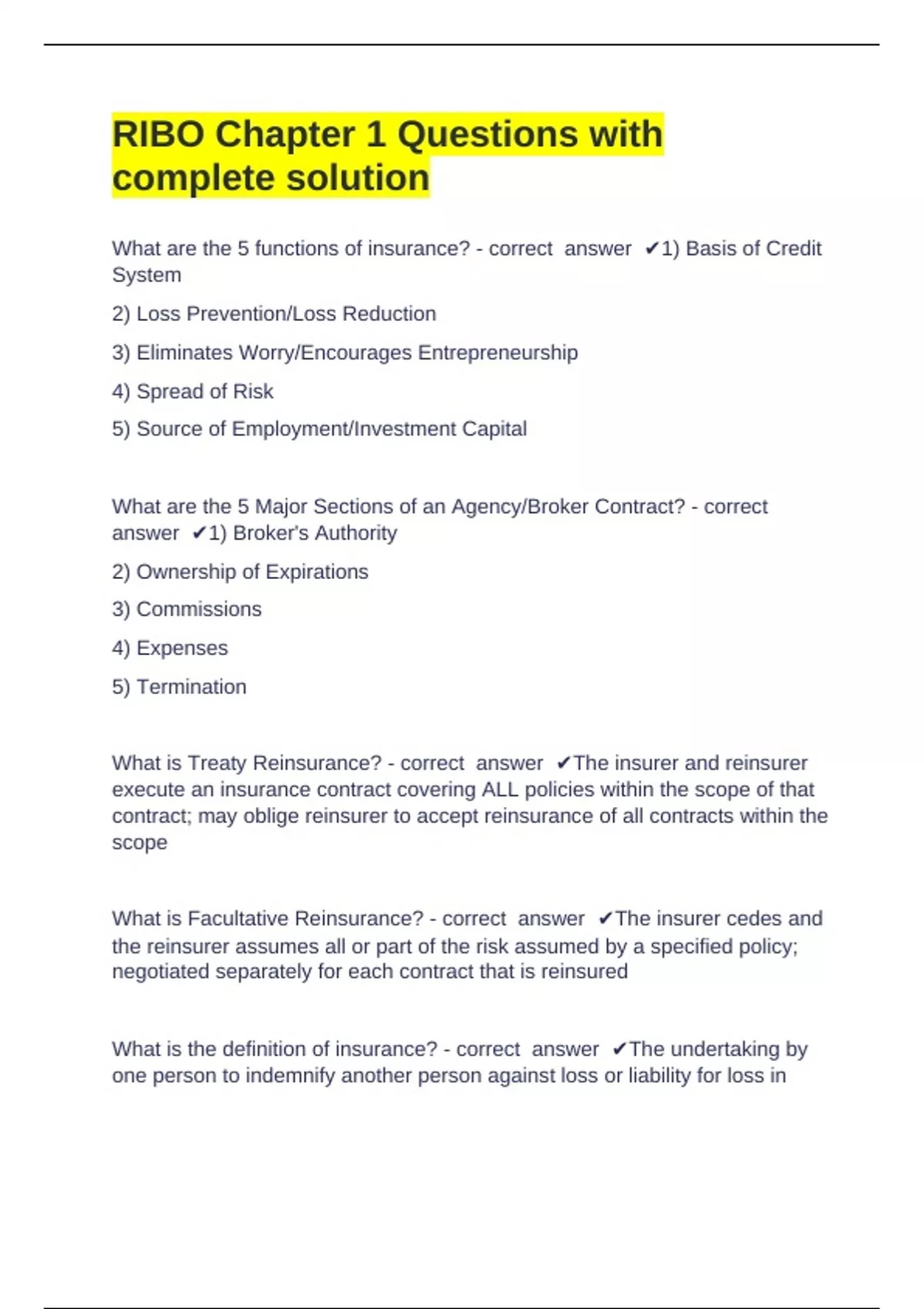 RIBO Chapter 1 Questions with complete solution - RIBO Chapter 1 - Stuvia US