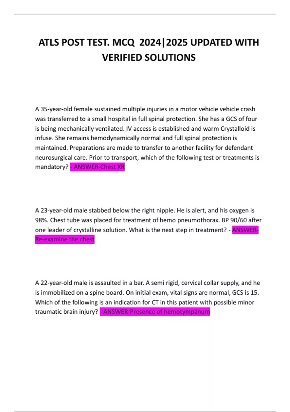 ATLS POST TEST. MCQ 2024|2025 UPDATED WITH VERIFIED SOLUTIONS - ATLS ...