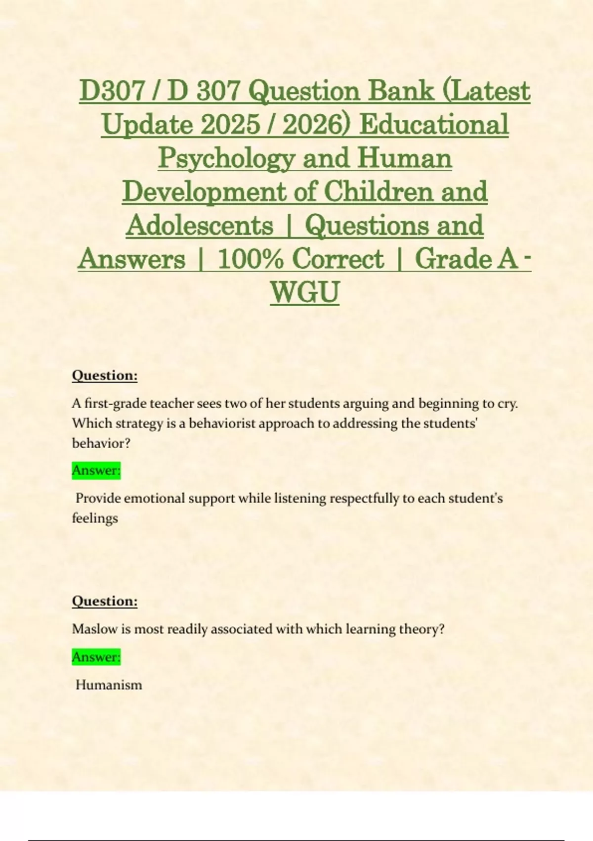 D307 / D 307 Question Bank (Latest Update 2025 / 2026) Educational ...