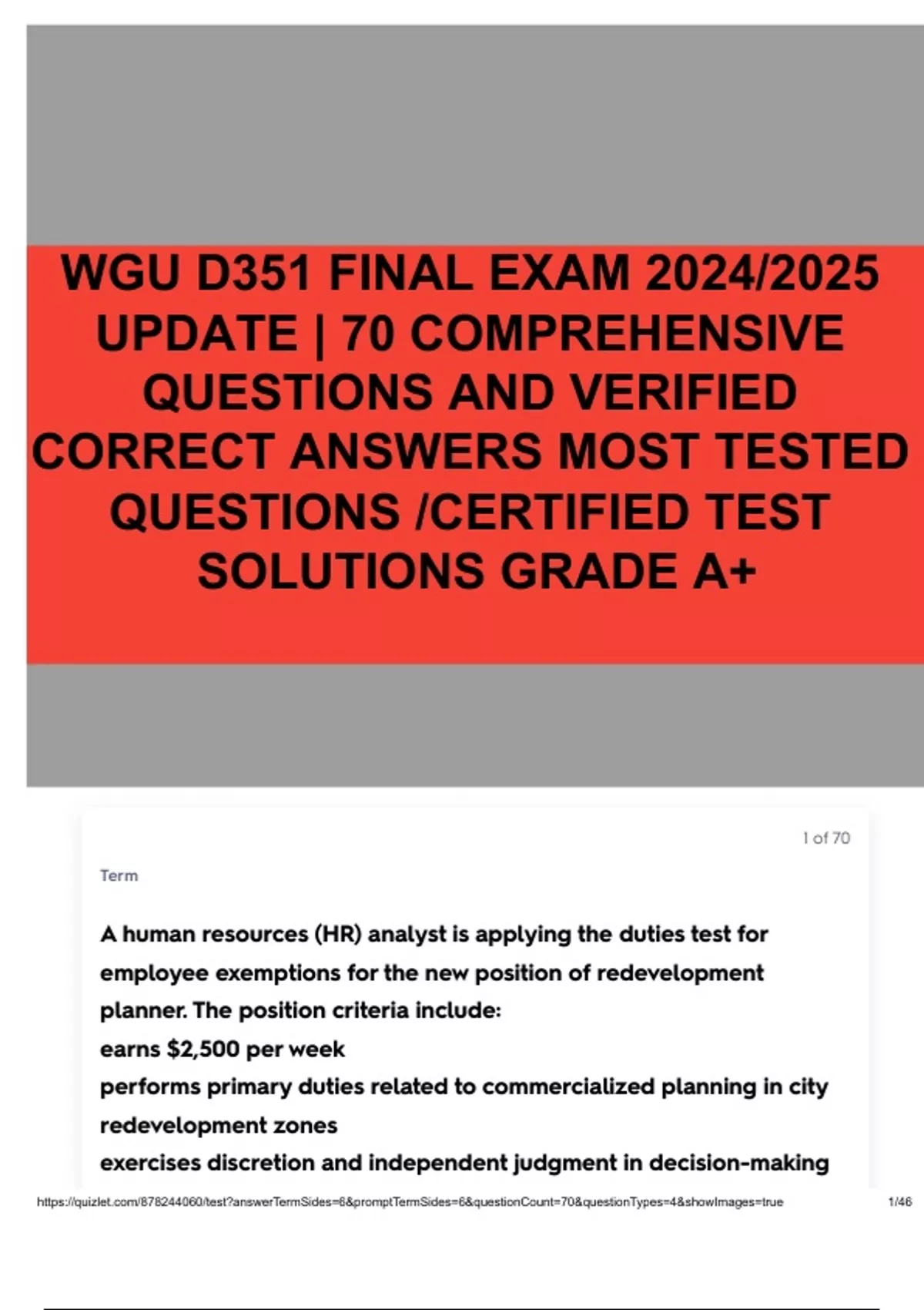 WGU D351 FINAL EXAM 2024/2025 UPDATE | 70 COMPREHENSIVE QUESTIONS AND ...