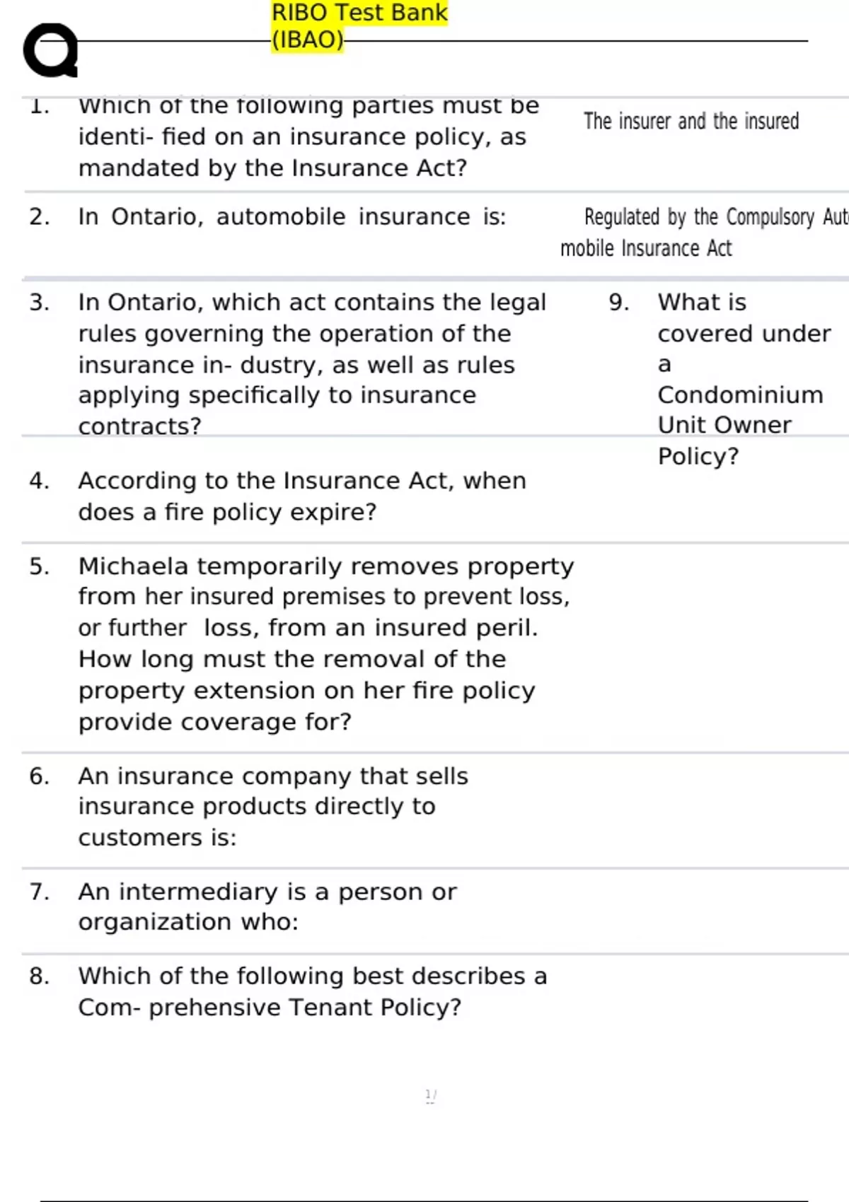 RIBO Test Bank (IBAO) Questions with complete solution - RIBO - Stuvia US