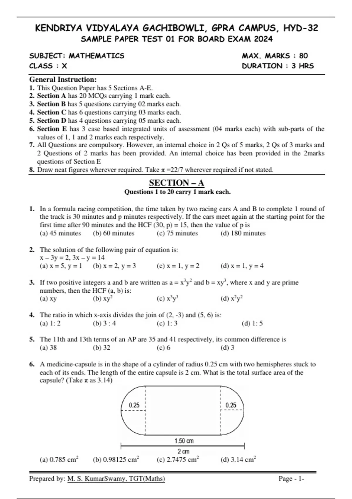 CLASS 10 MATHS QUESTION PAPER - MATHEMATICS - Stuvia US