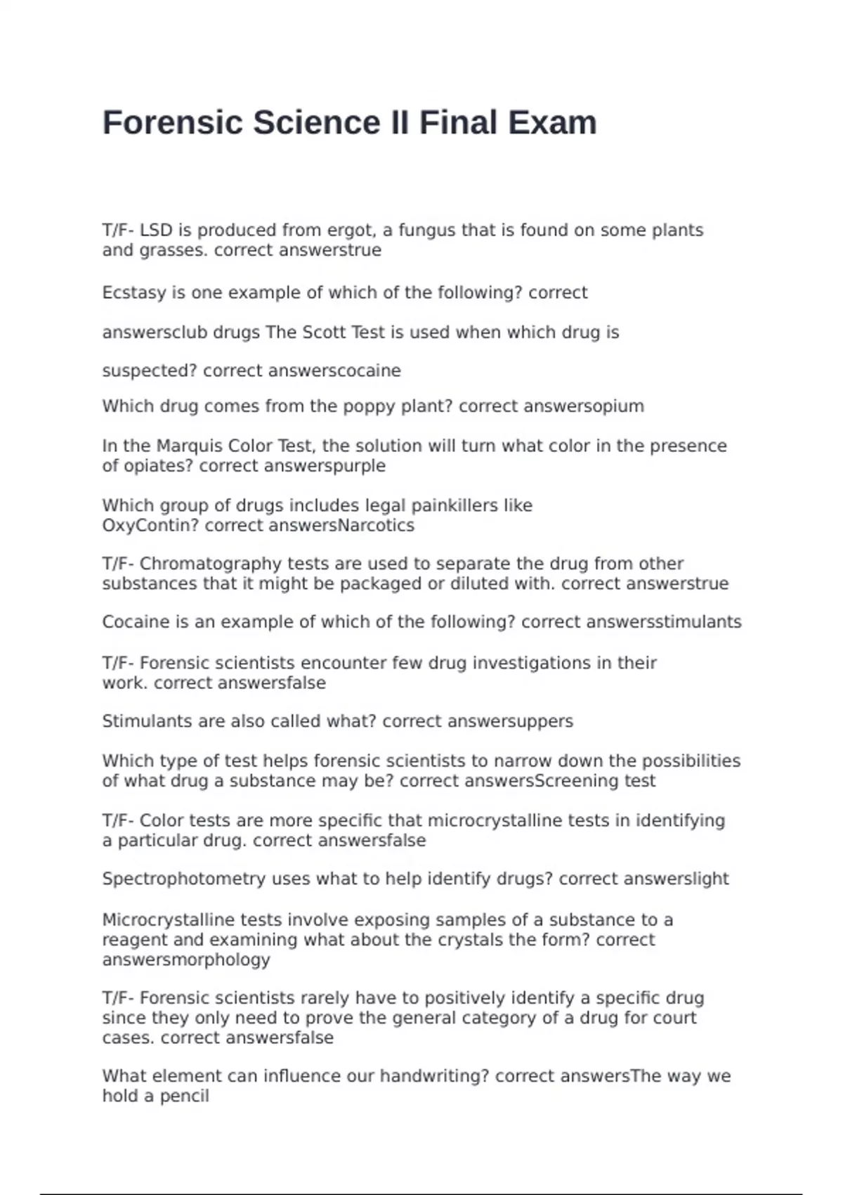 Forensic Science II Final Exam with 100% correct answers 2025 ...