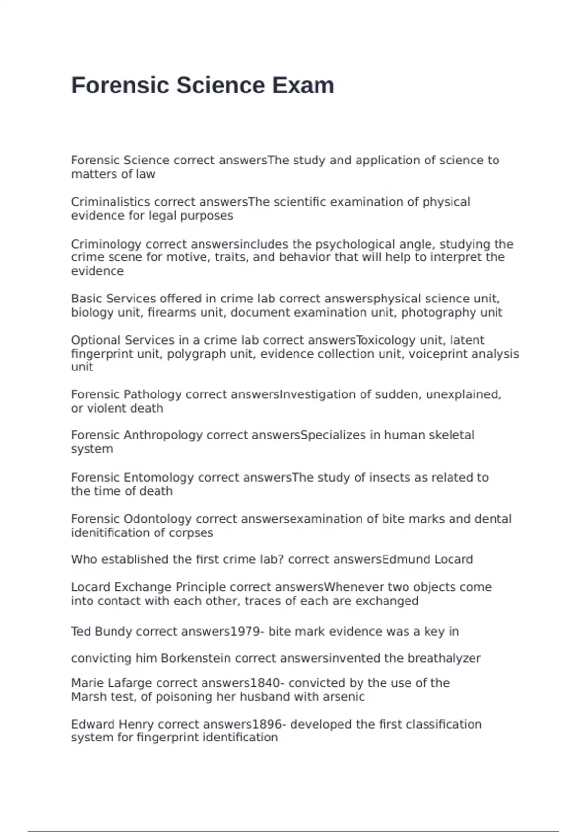 Forensic Science Exam with 100% correct answers 2025 - Forensic Science ...