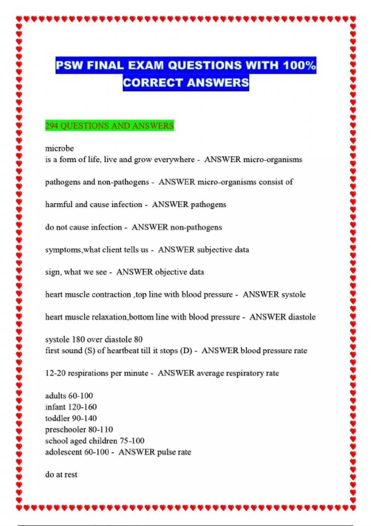 PSW FINAL EXAM QUESTIONS WITH 100% CORRECT ANSWERS - PSW - Stuvia US