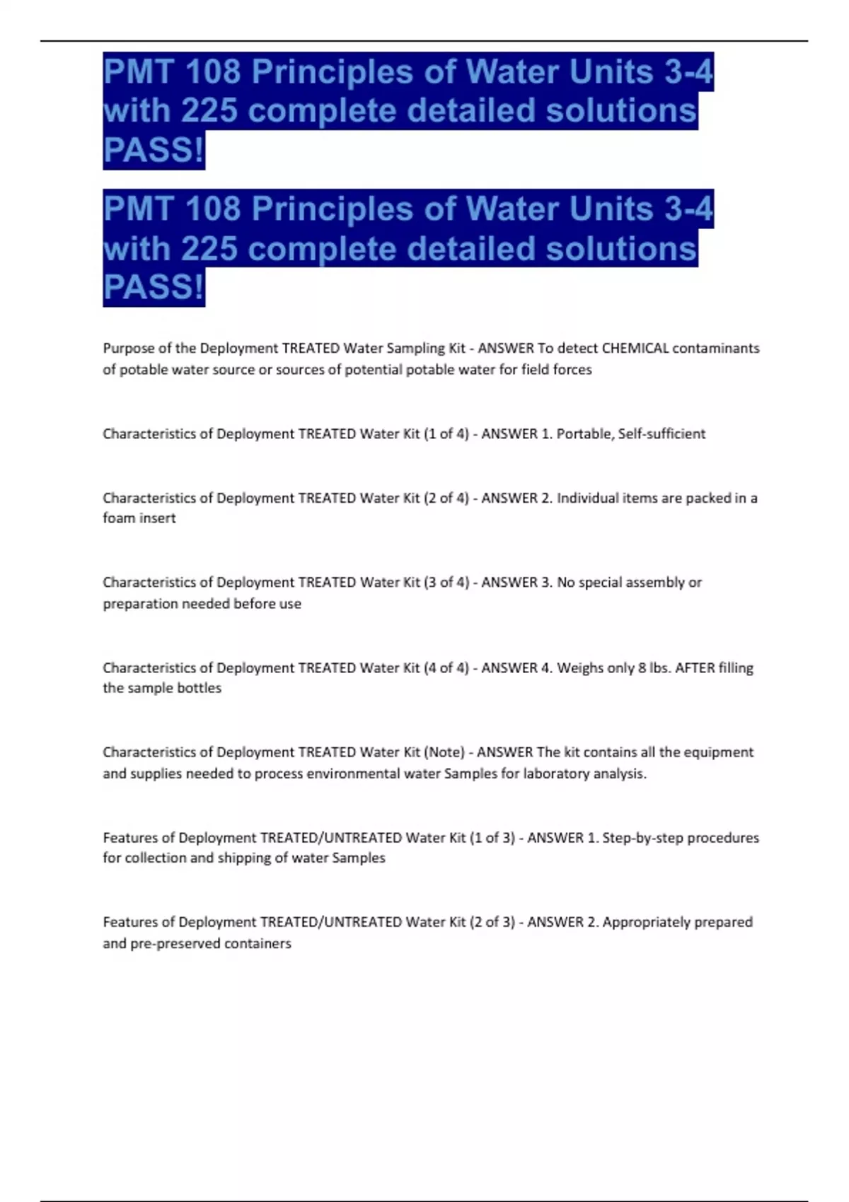 PMT 108 Principles of Water Units 3-4 with 225 complete detailed ...