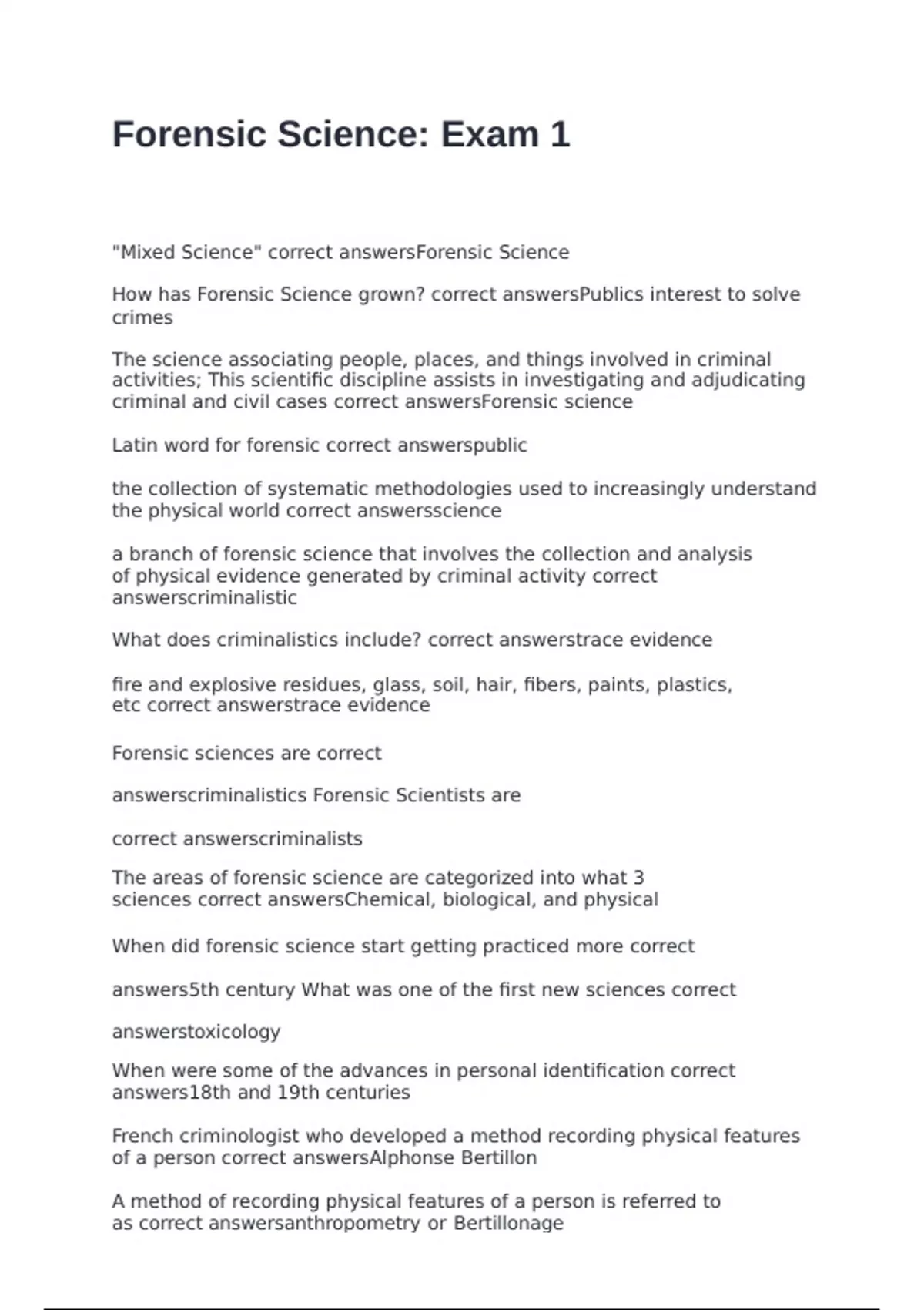 Forensic Science: Exam with 100% correct answers 2025 - Forensic ...