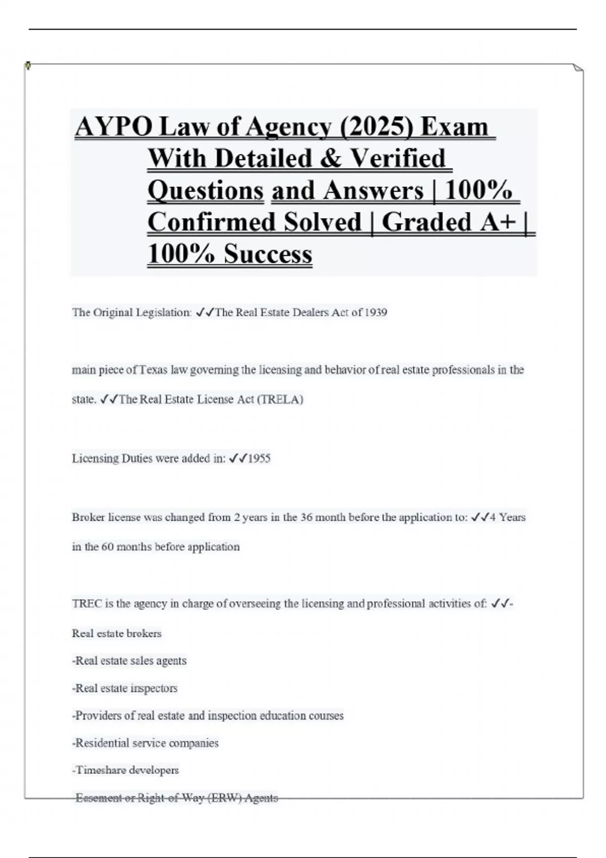 AYPO Law of Agency (2025) Exam With Detailed & Verified Questions and ...