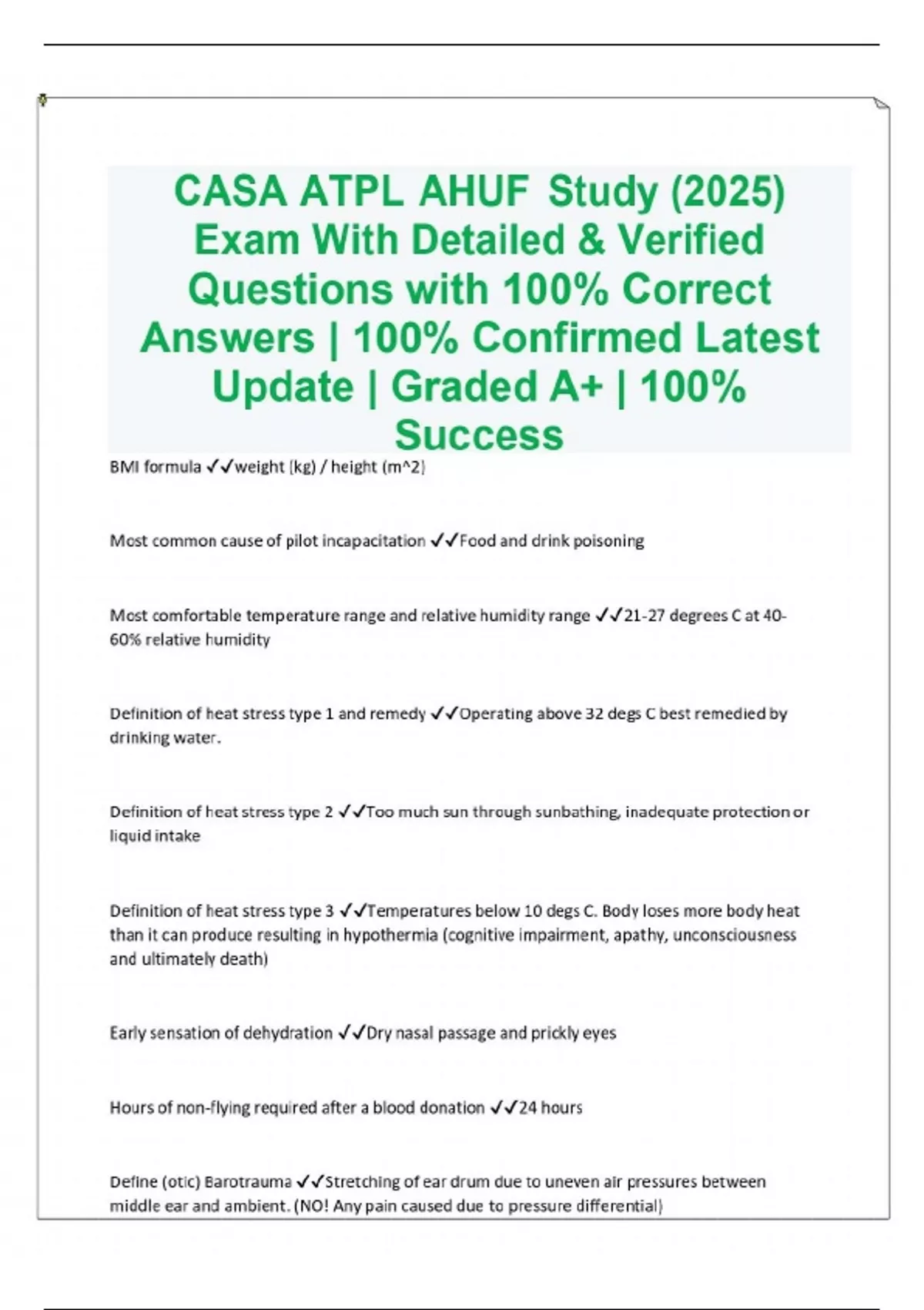 CASA ATPL AHUF Study (2025) Exam With Detailed & Verified Questions ...