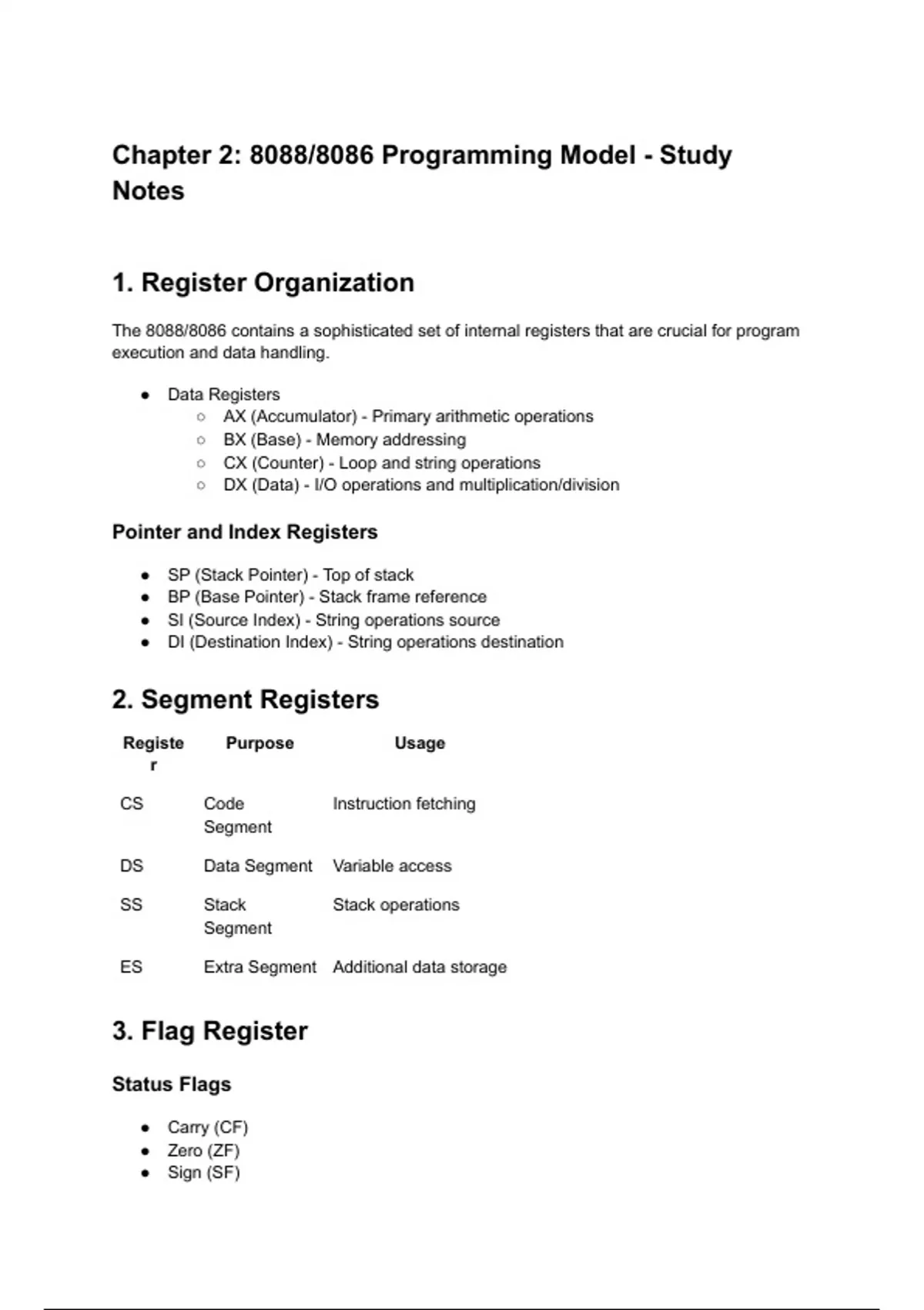 Summary The 8088 and 8086 Microprocessors - Microprocessor Systems and Interfacing (EEE342 ...