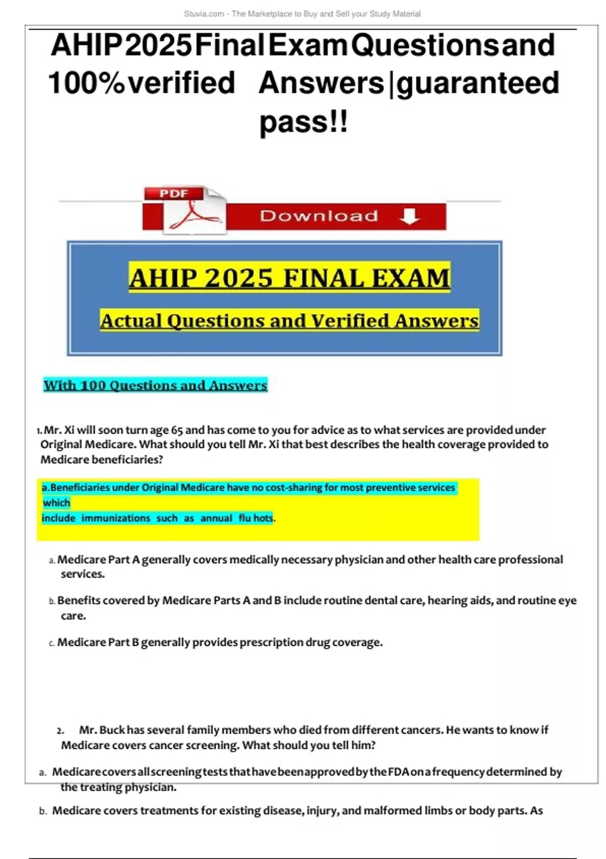2025 AHIP Final Exam Questions and Verified Answers, 100% Guarantee ...