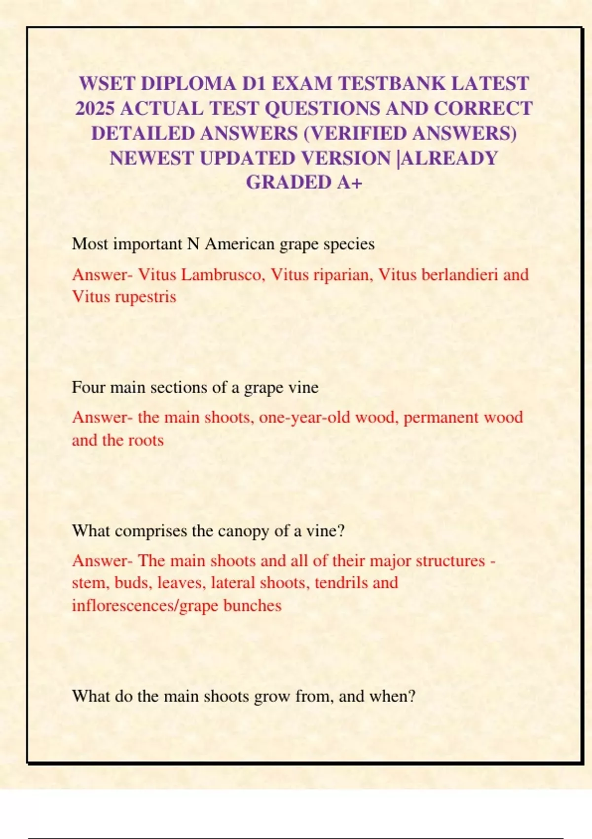WSET DIPLOMA D1 EXAM TESTBANK LATEST 2025 ACTUAL TEST QUESTIONS AND ...