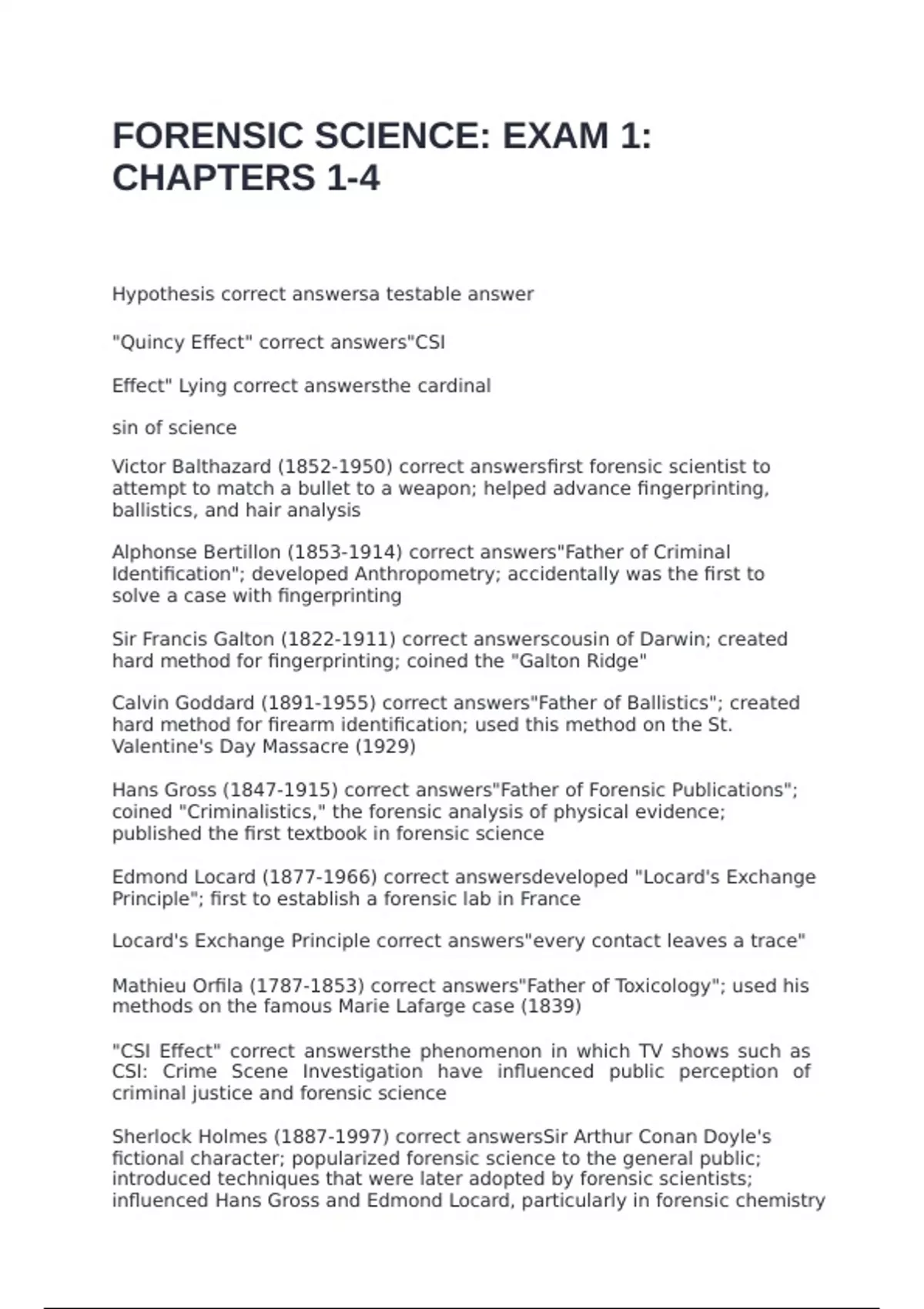 FORENSIC SCIENCE: EXAM WITH 100% CORRECT ANSWERS 2025 - FORENSIC SCIENCE: EXA - Stuvia US