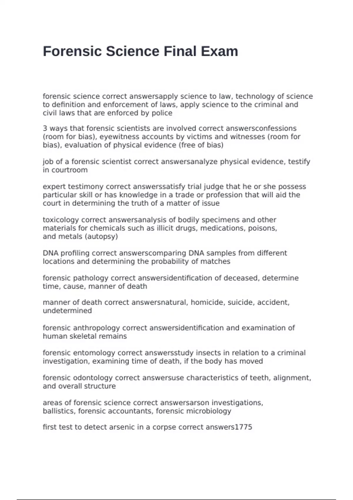 Forensic Science Final Exam with 100% correct answers 2025 - Forensic ...