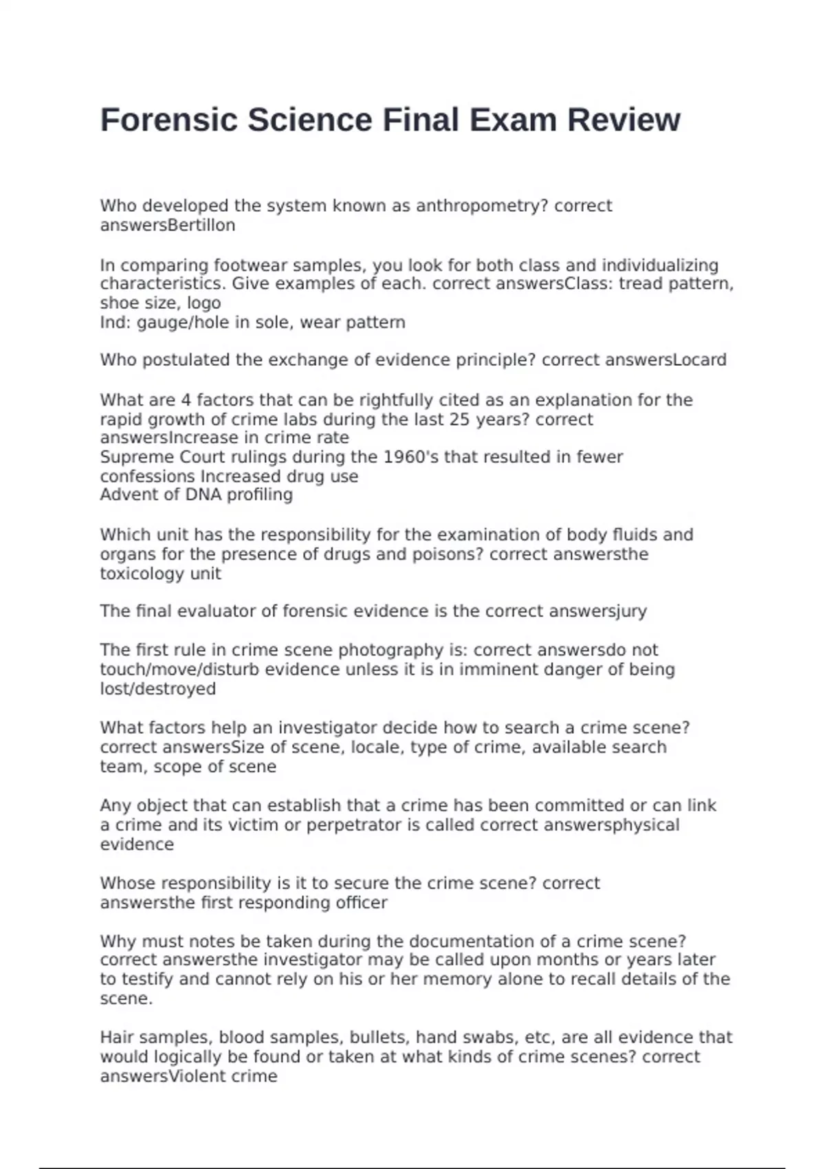 Forensic Science Final Exam with 100% correct answers 2025 - Forensic ...