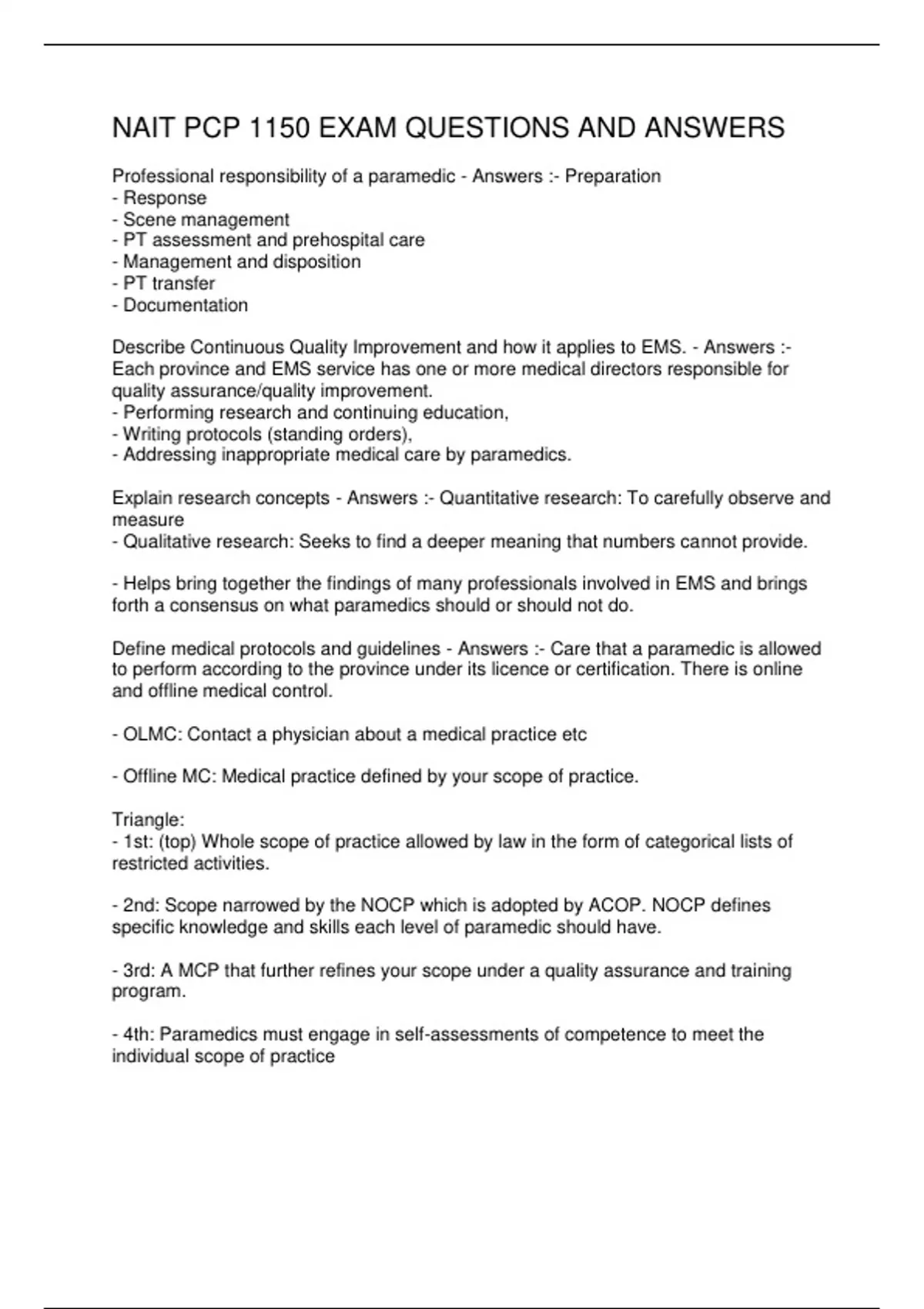 NAIT PCP 1150 EXAM QUESTIONS AND ANSWERS - NAIT PCP - Stuvia US