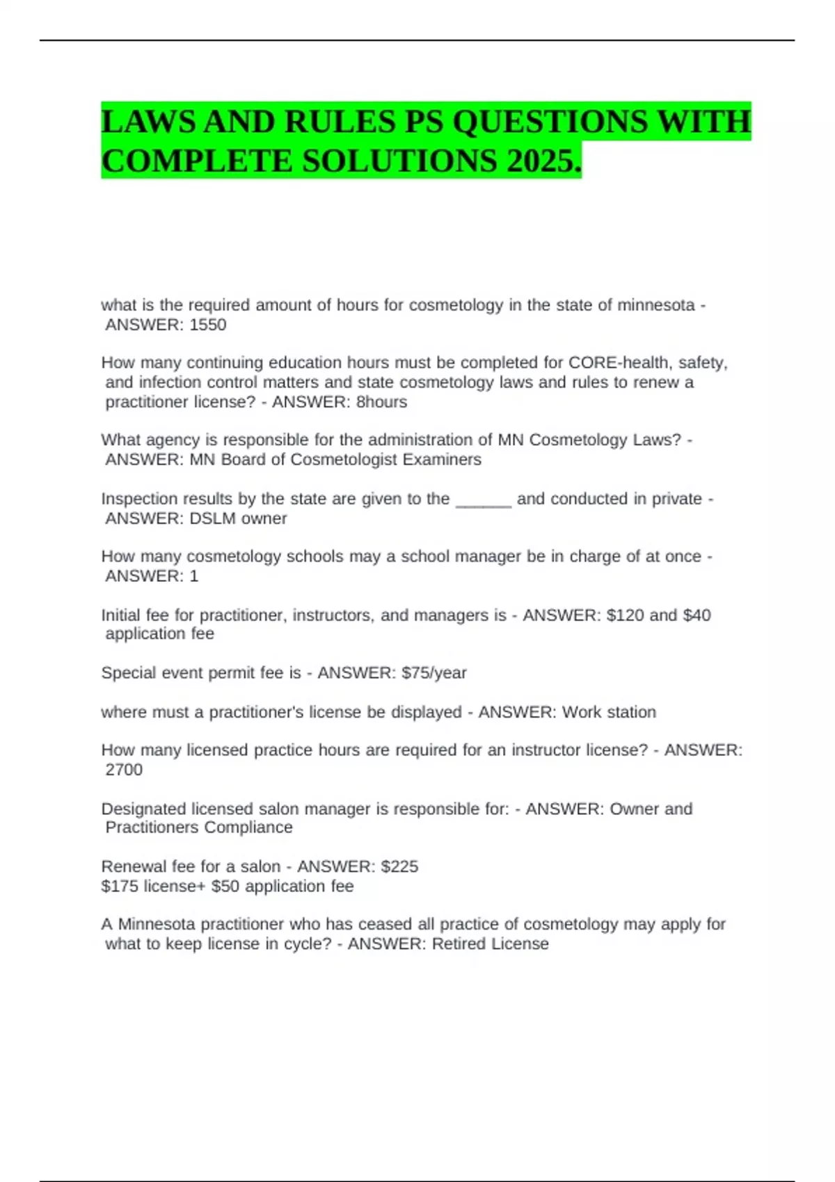 LAWS AND RULES PS QUESTIONS WITH COMPLETE SOLUTIONS 2025. - Laws and ...