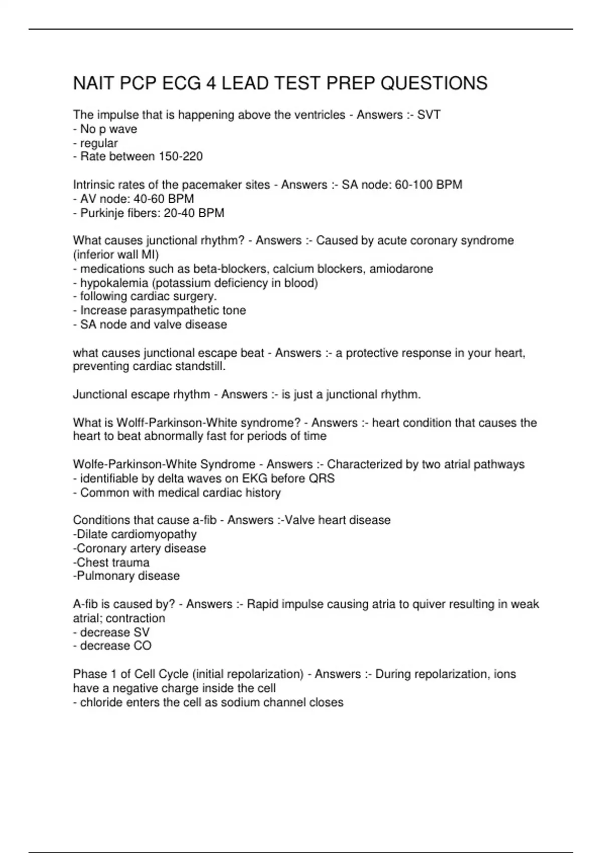 NAIT PCP ECG 4 LEAD TEST PREP QUESTIONS - NAIT PCP - Stuvia US
